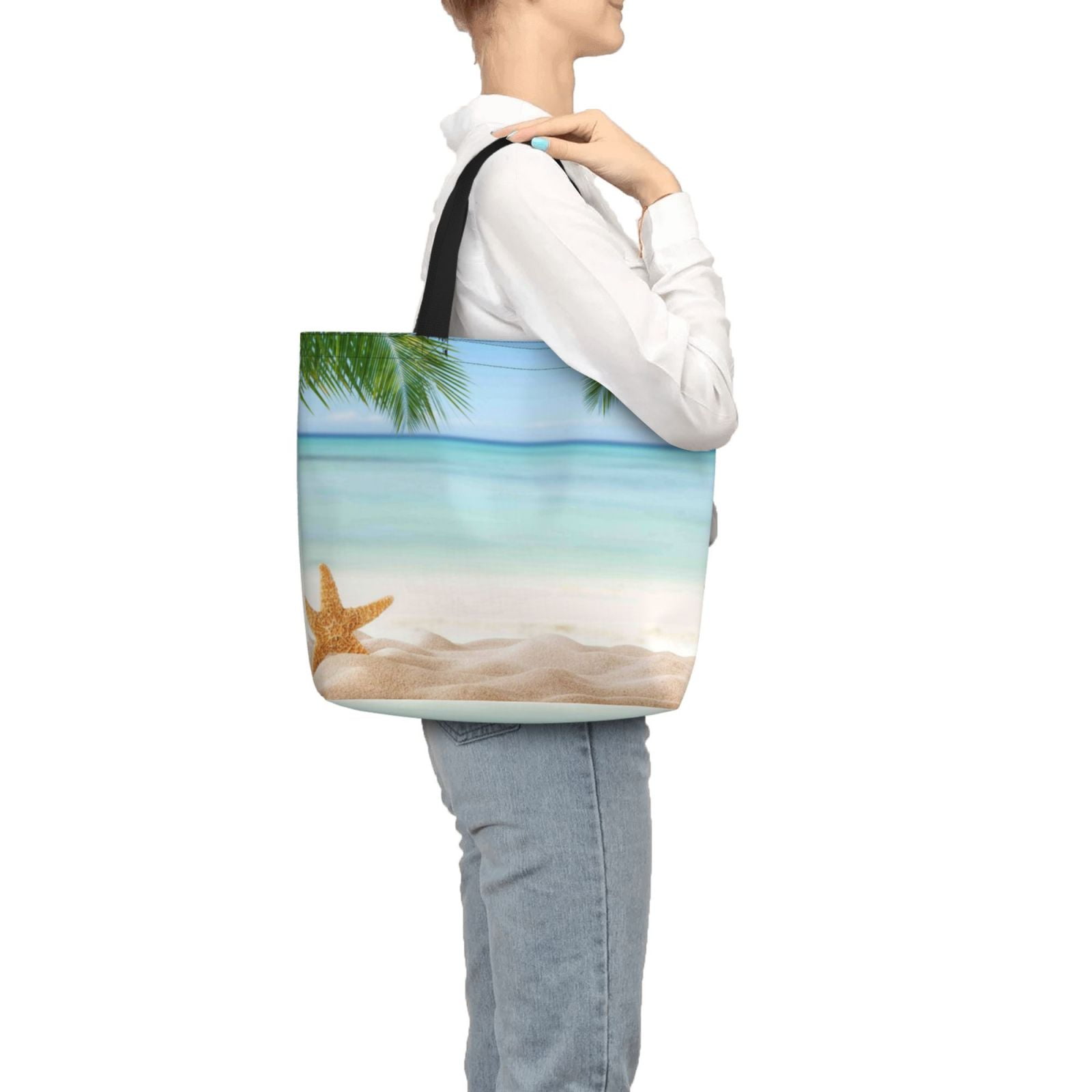 Japuie Starfish in Beach Print Tote Bags, Shoulder Bag with Zipper ...