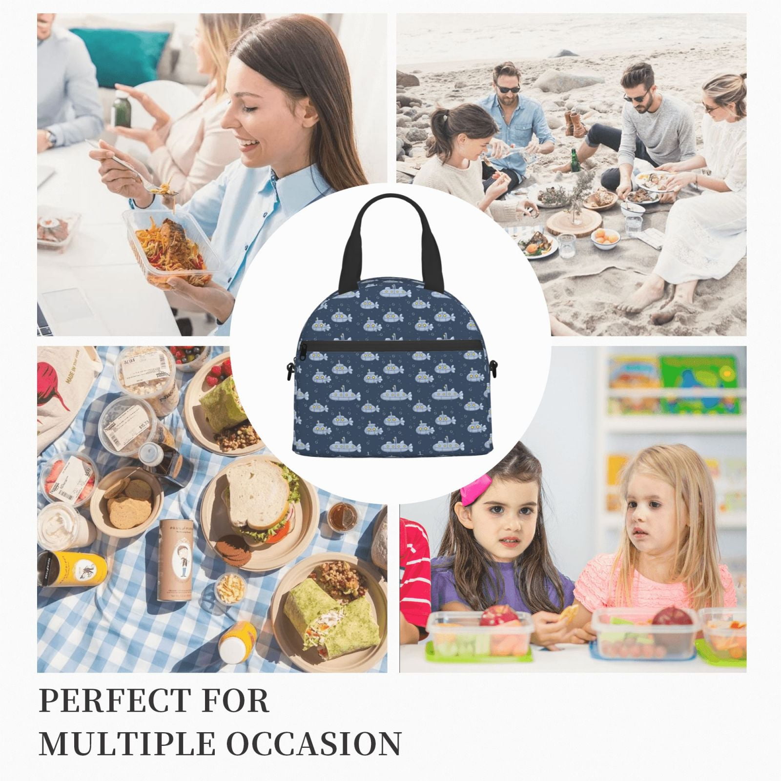 Japuie Submarine With Periscope Print Insulated Lunch Bag for Women Men ...