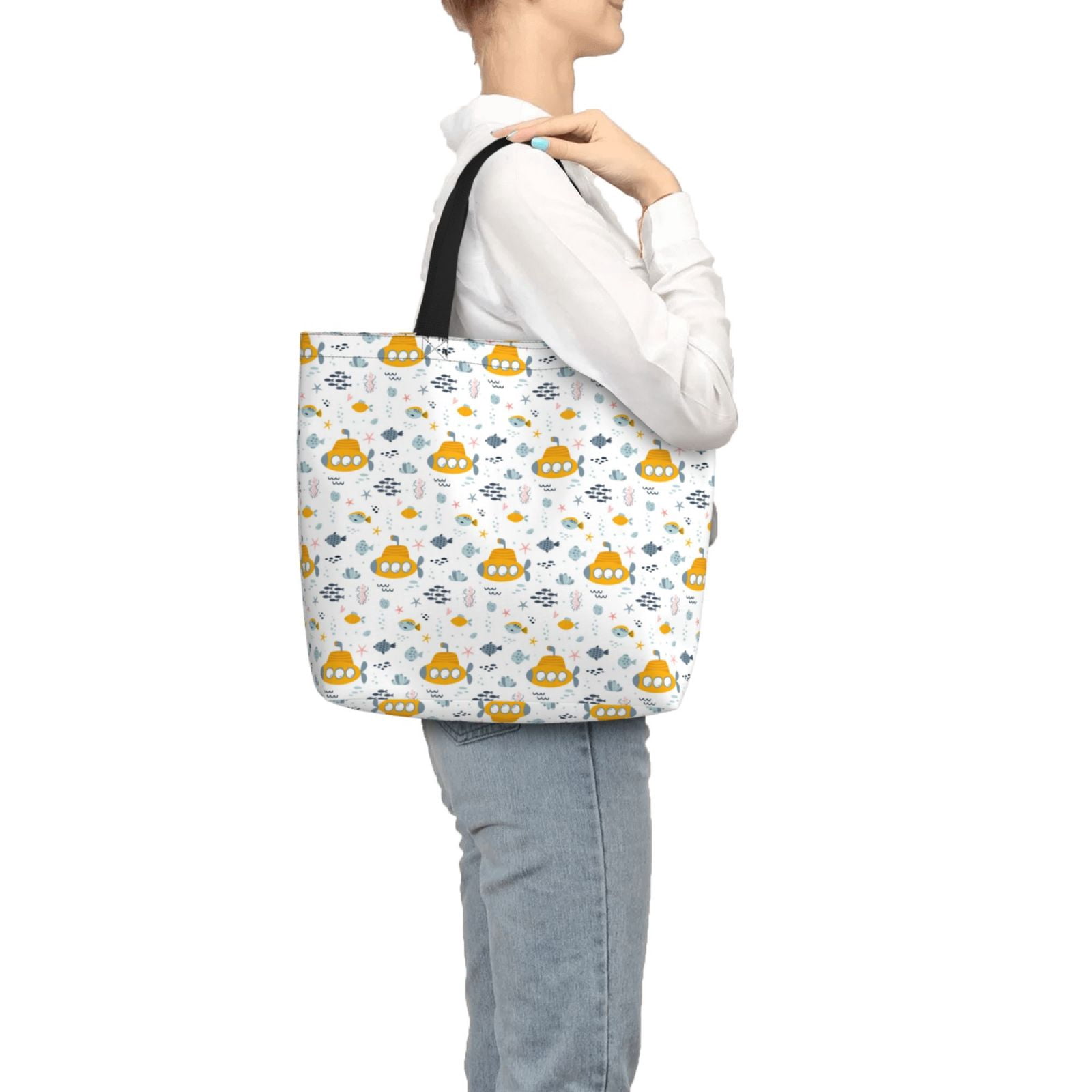 Japuie Submarine Ship Print Tote Bags, Shoulder Bag with Zipper Closure ...