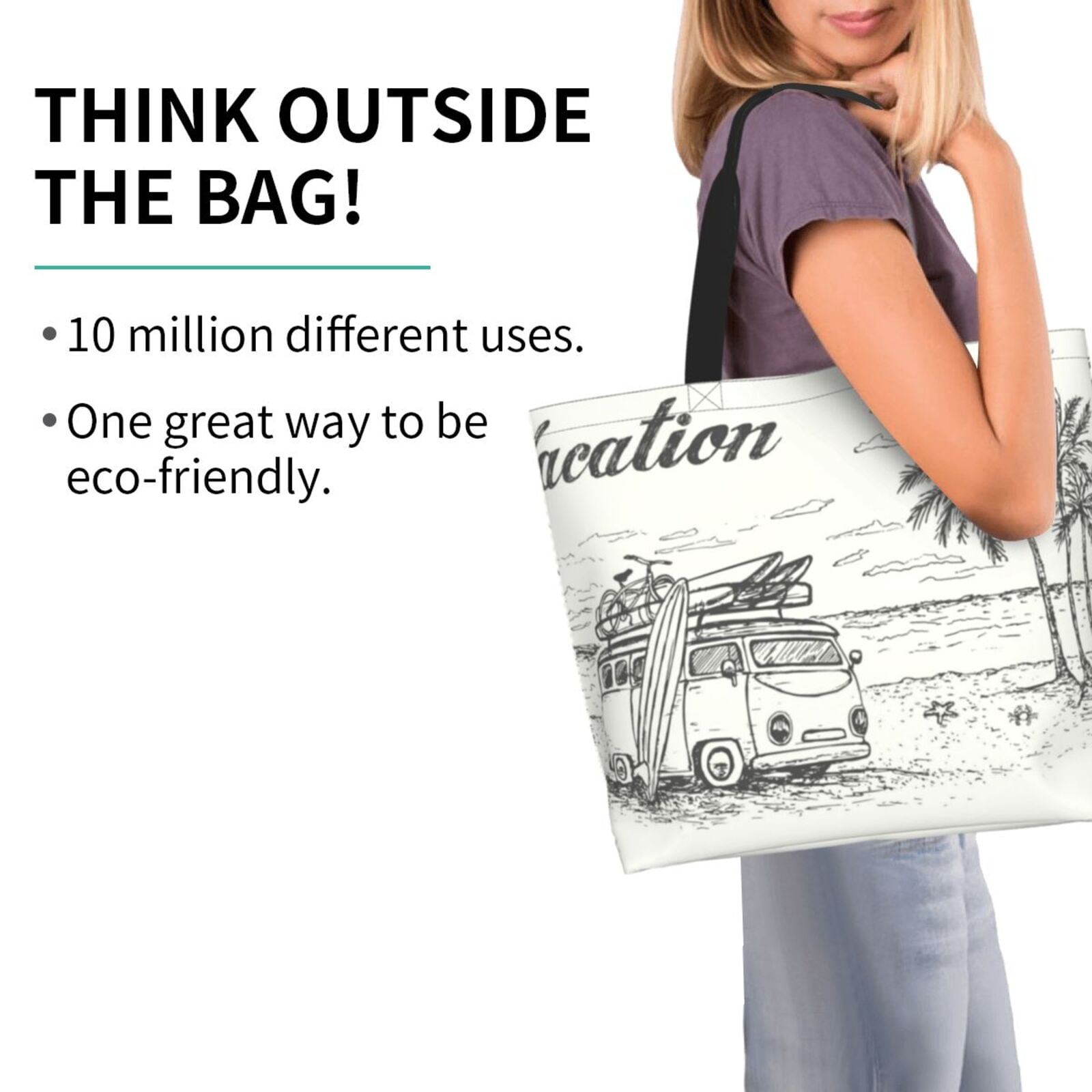 Japuie Summer Vacation Scene With Camping Van Print Shoulder Bag,Top ...