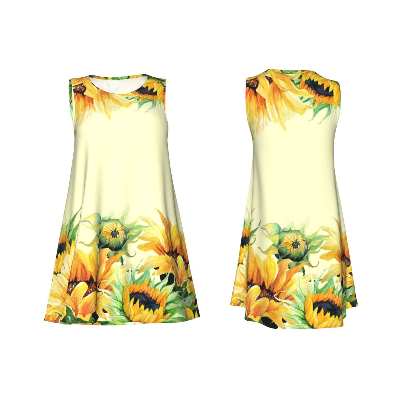 Japuie Sunflowers On A Yellow Background Print Summer Dresses for Women ...