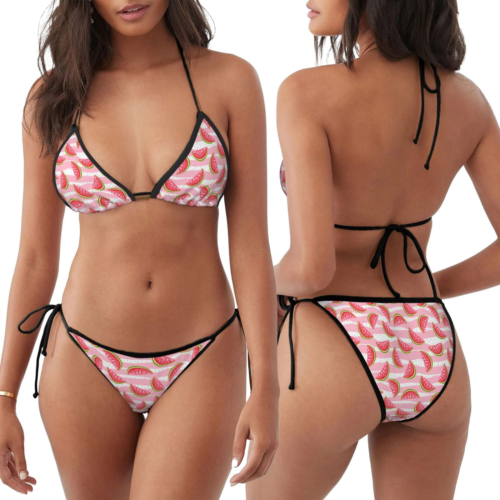 Japuie Sweet Watermelon Print Women's Two Piece Bikini Swimsuit, Sexy Triangle Top Bathing Suits ...