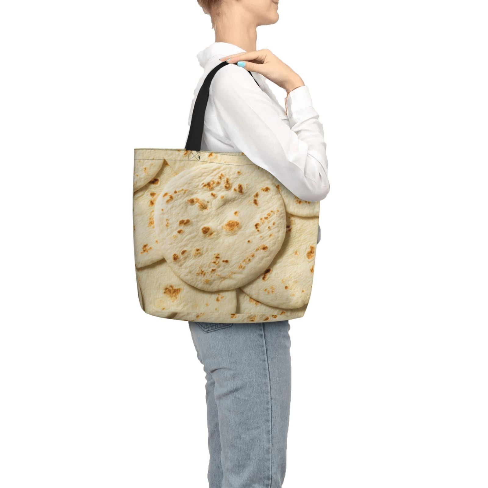 Japuie Taco Tortillas Print Tote Bags, Shoulder Bag with Zipper Closure ...