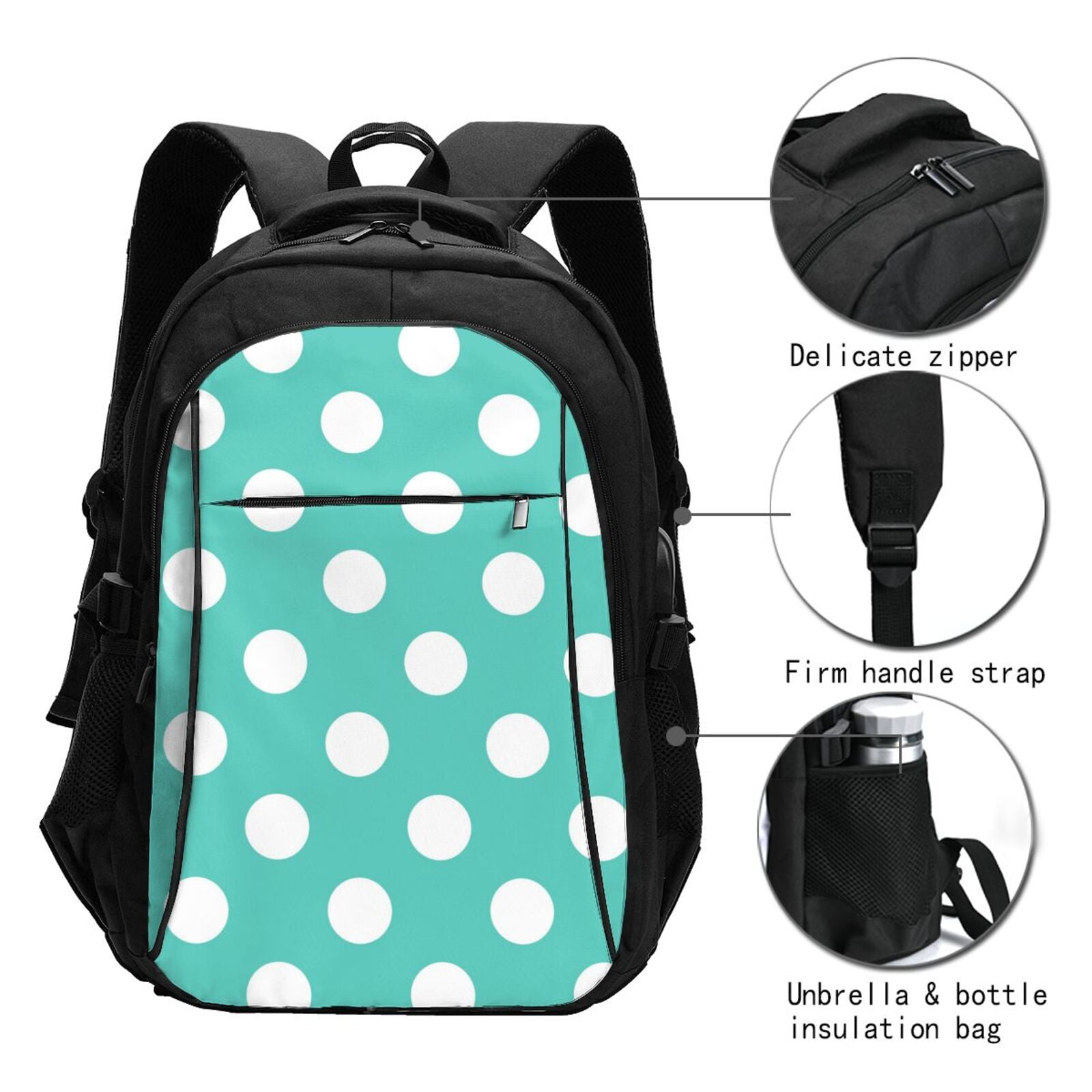 Japuie Teal Turquoise And White Polka Dot Print Laptop Backpack ...