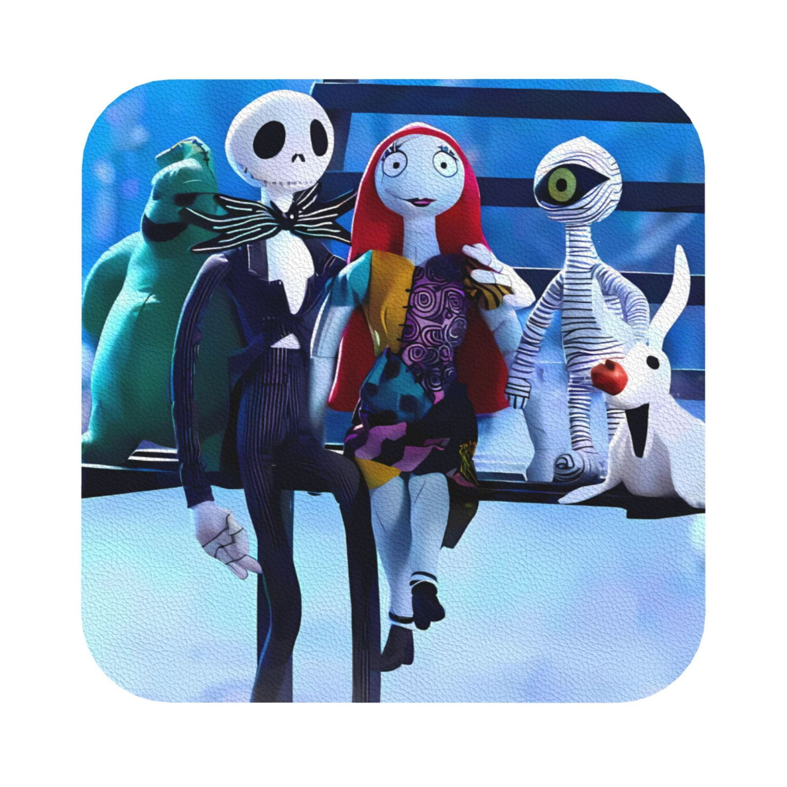 Japuie The Nightmare Before Christmas Print Leather Coasters for Drinks, 4" Drink Coasters Set ...