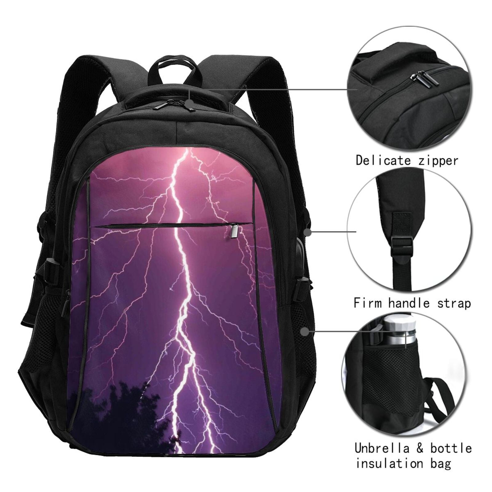 Japuie Thunderstorm Violet Purple Print Laptop Backpack,Business Travel ...