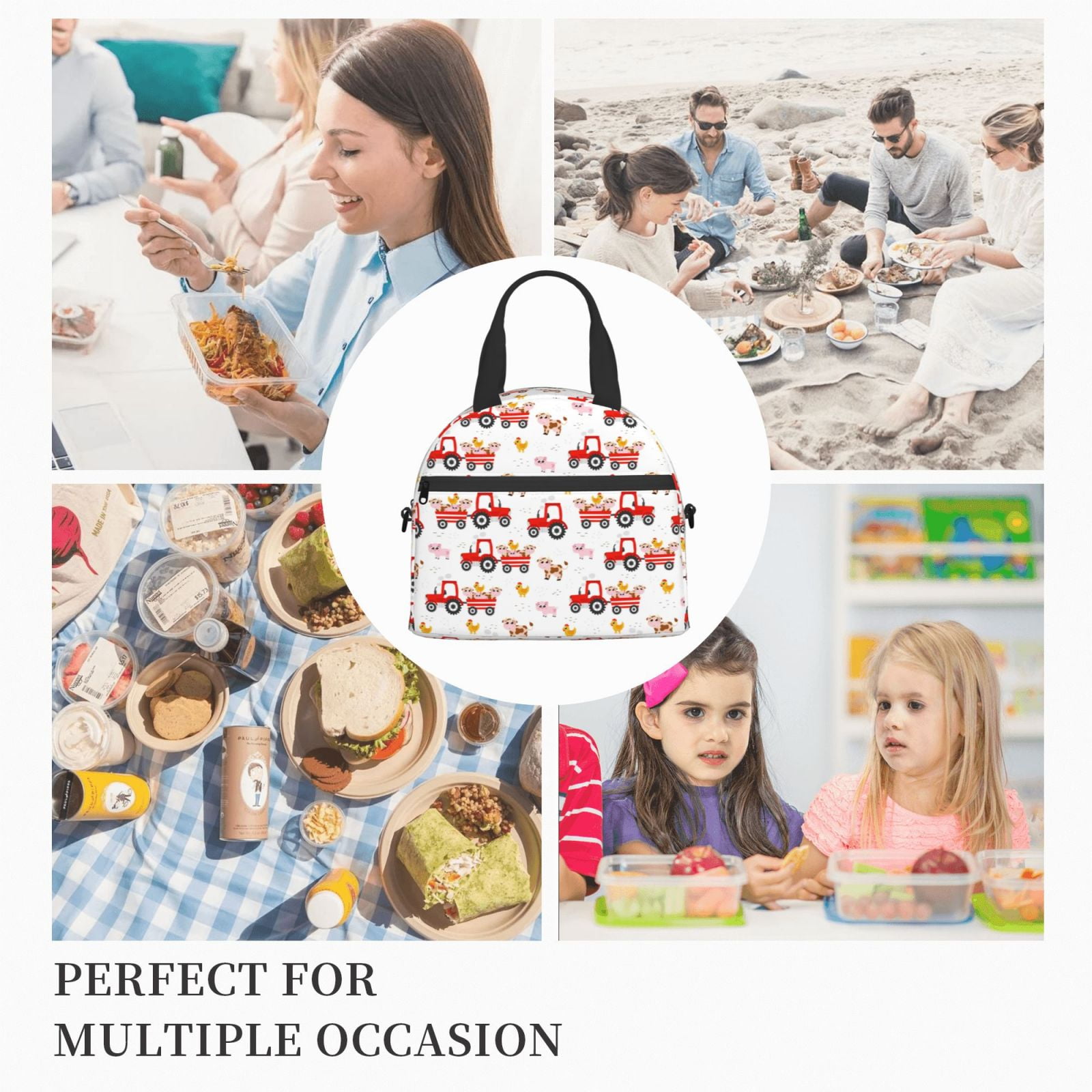 Japuie Tractor With Farm Animals Print Insulated Lunch Bag for Women ...