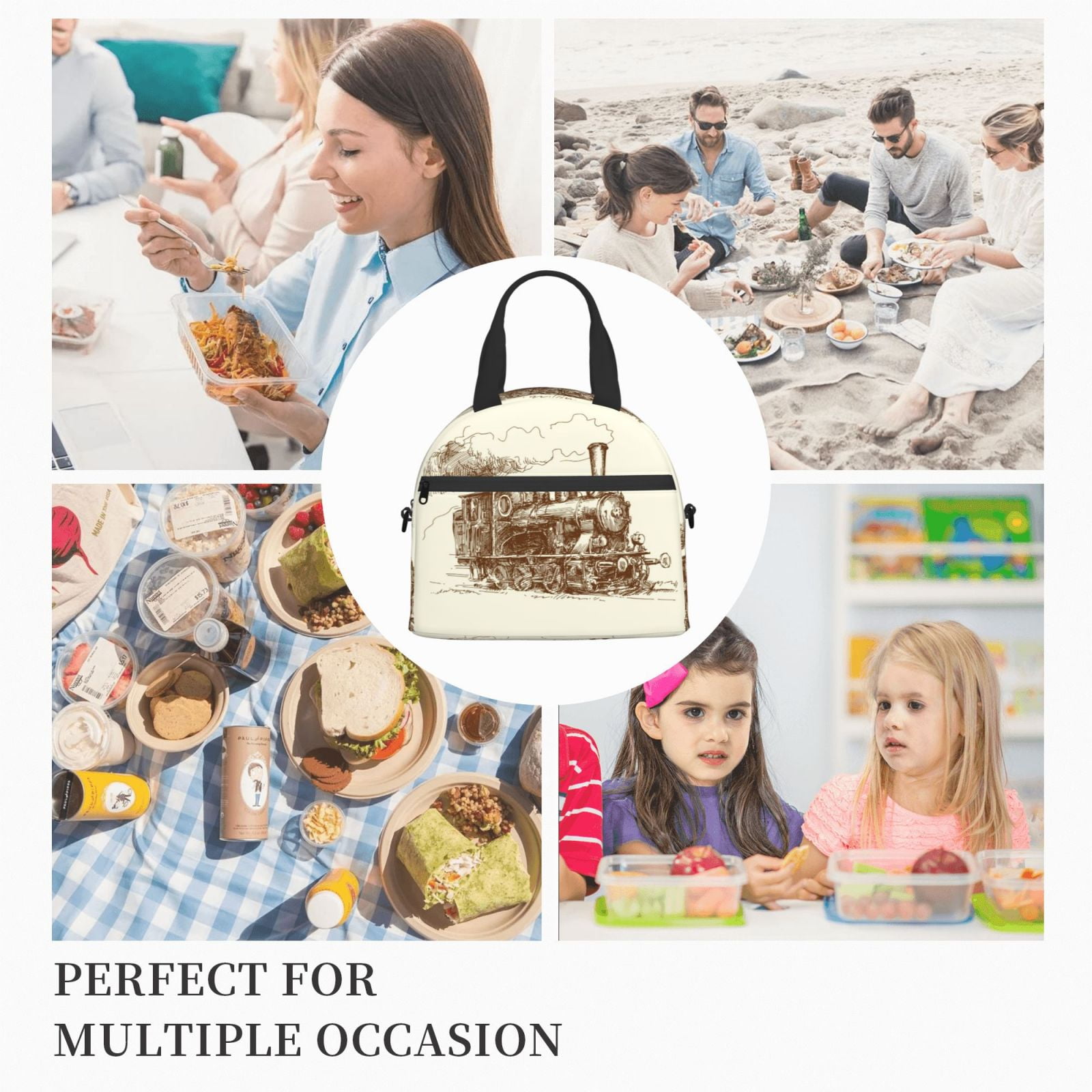 Japuie Train Print Insulated Lunch Bag for Women Men,Reusable Lunch Box ...