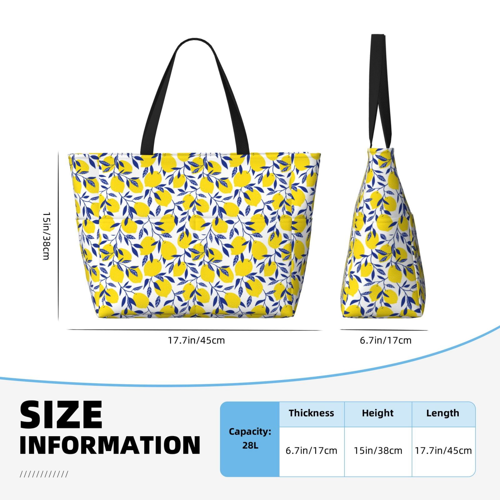 Japuie Tropical Lemon Print Large Capacity Beach Travel Bag,Waterproof ...