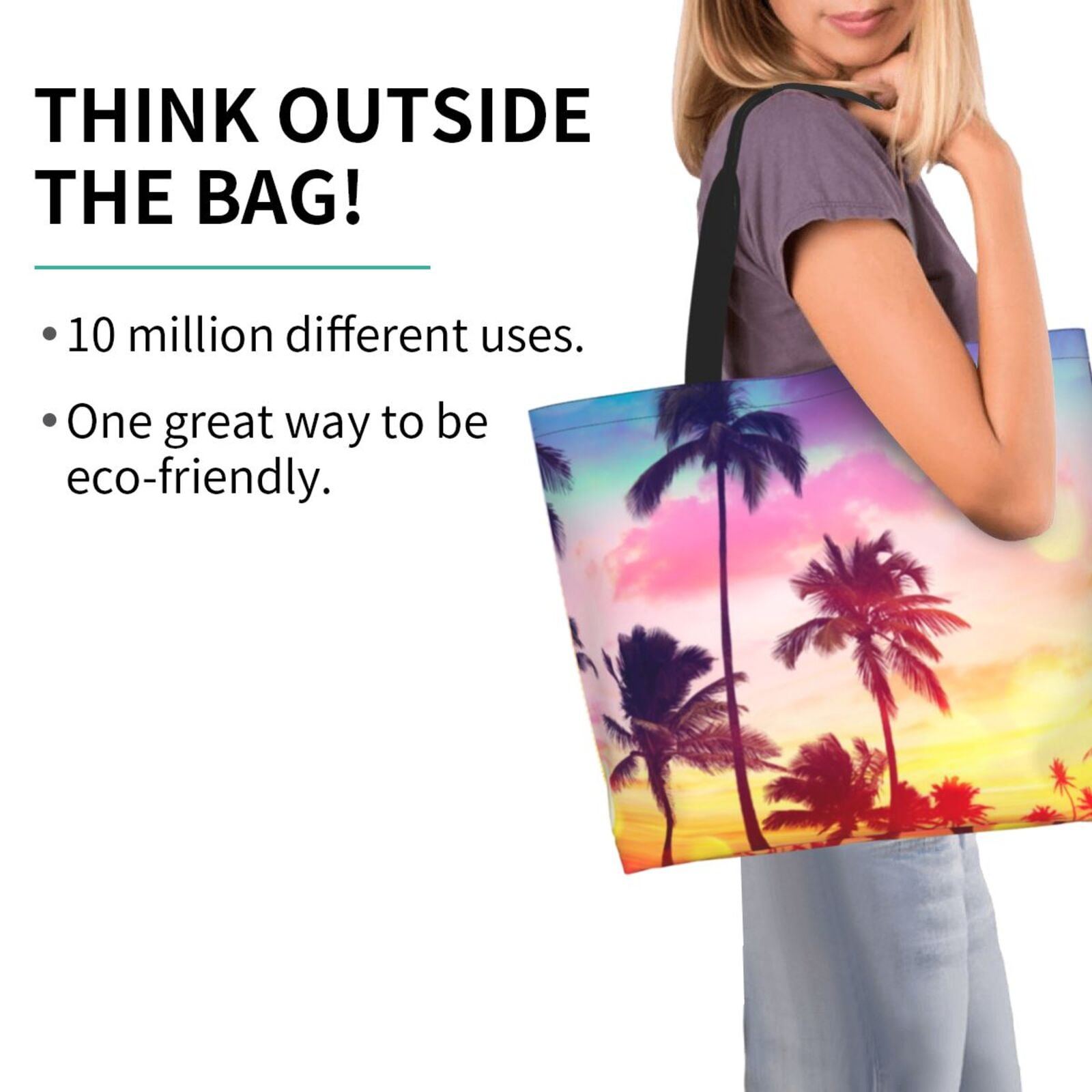 Japuie Tropical Palm Tree at Sunset Print Shoulder Bag,Top Handle ...