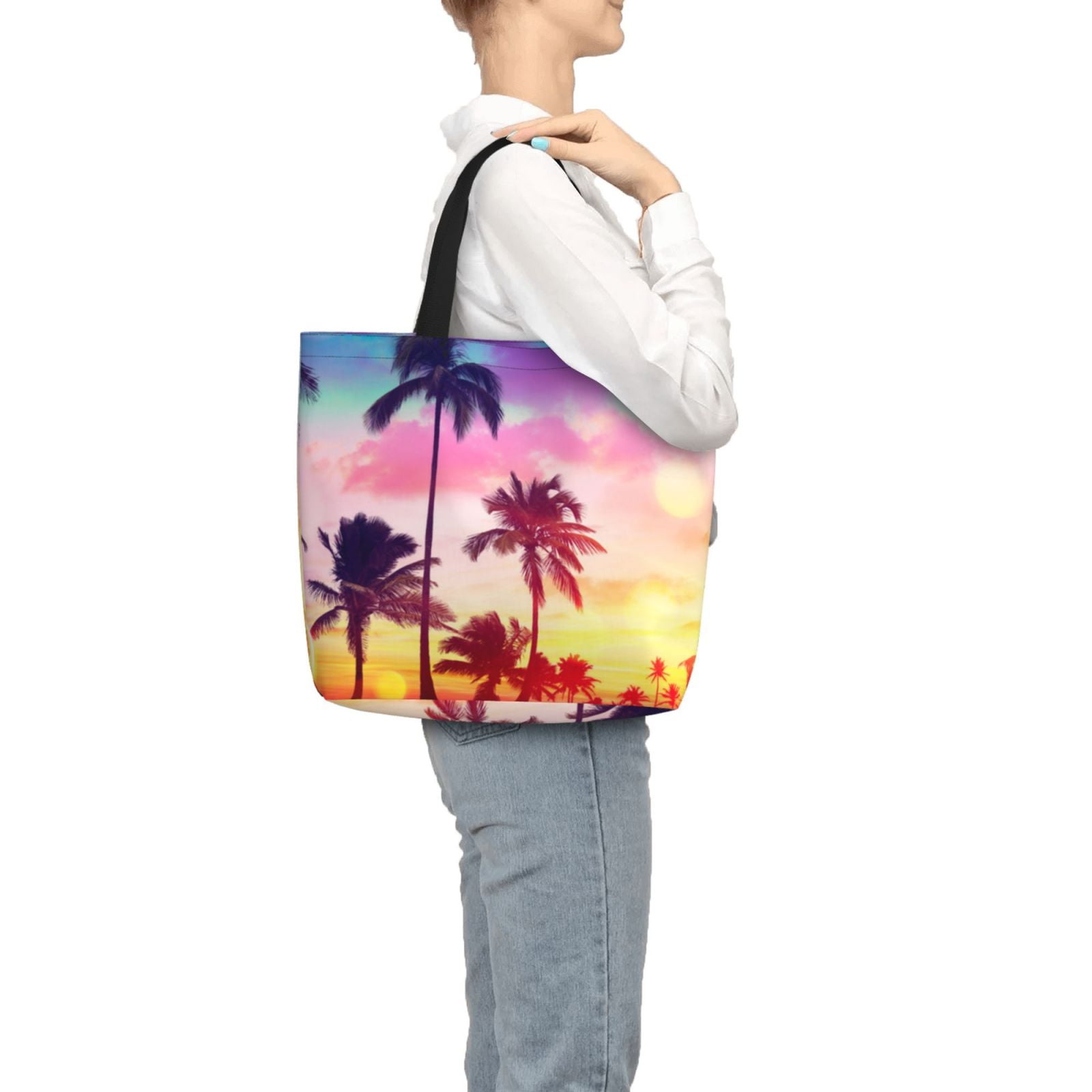 Japuie Tropical Palm Tree at Sunset Print Tote Bags, Shoulder Bag with ...