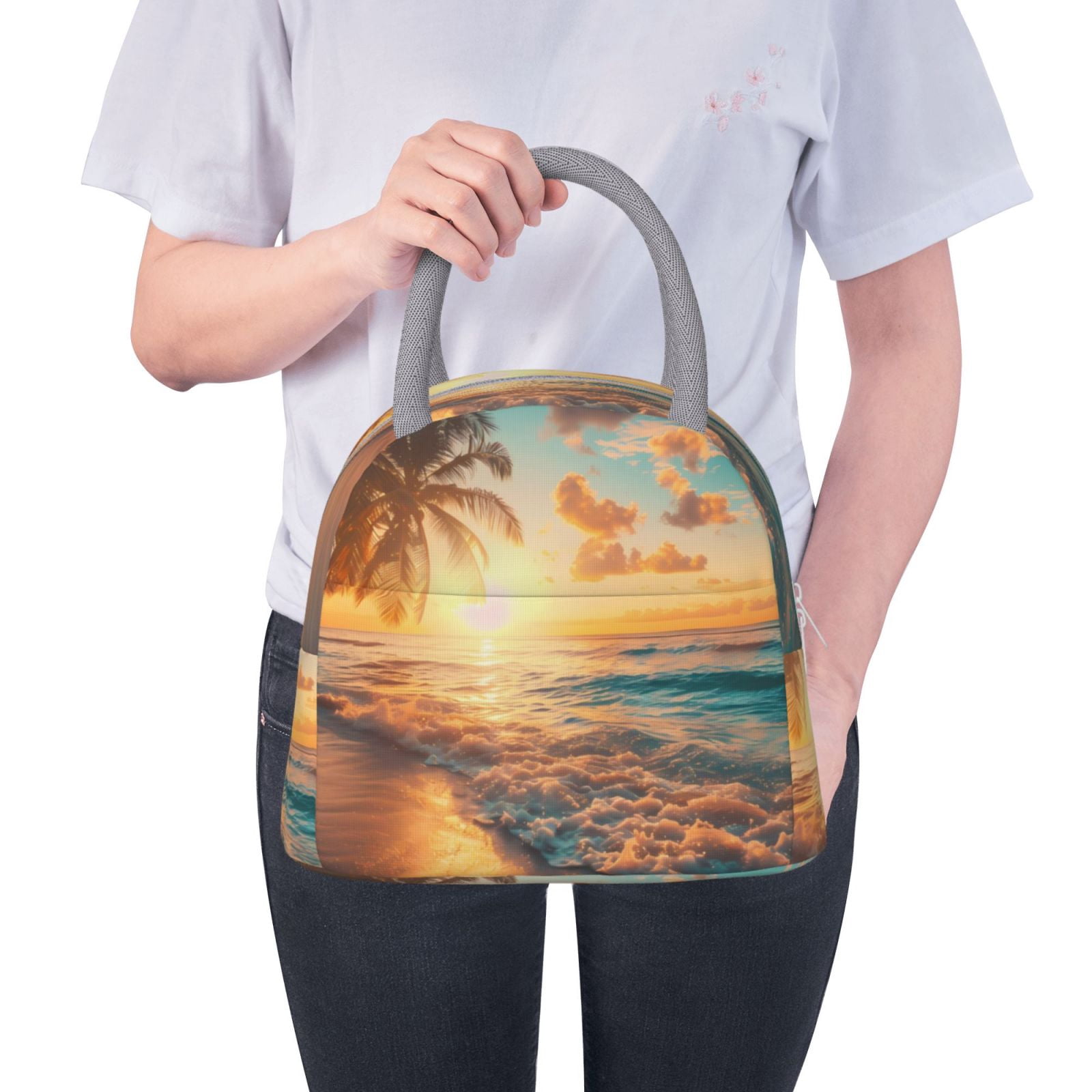 Japuie Tropical Sunset Beach Scene Print Insulated Lunch Bag,Lunch Box ...