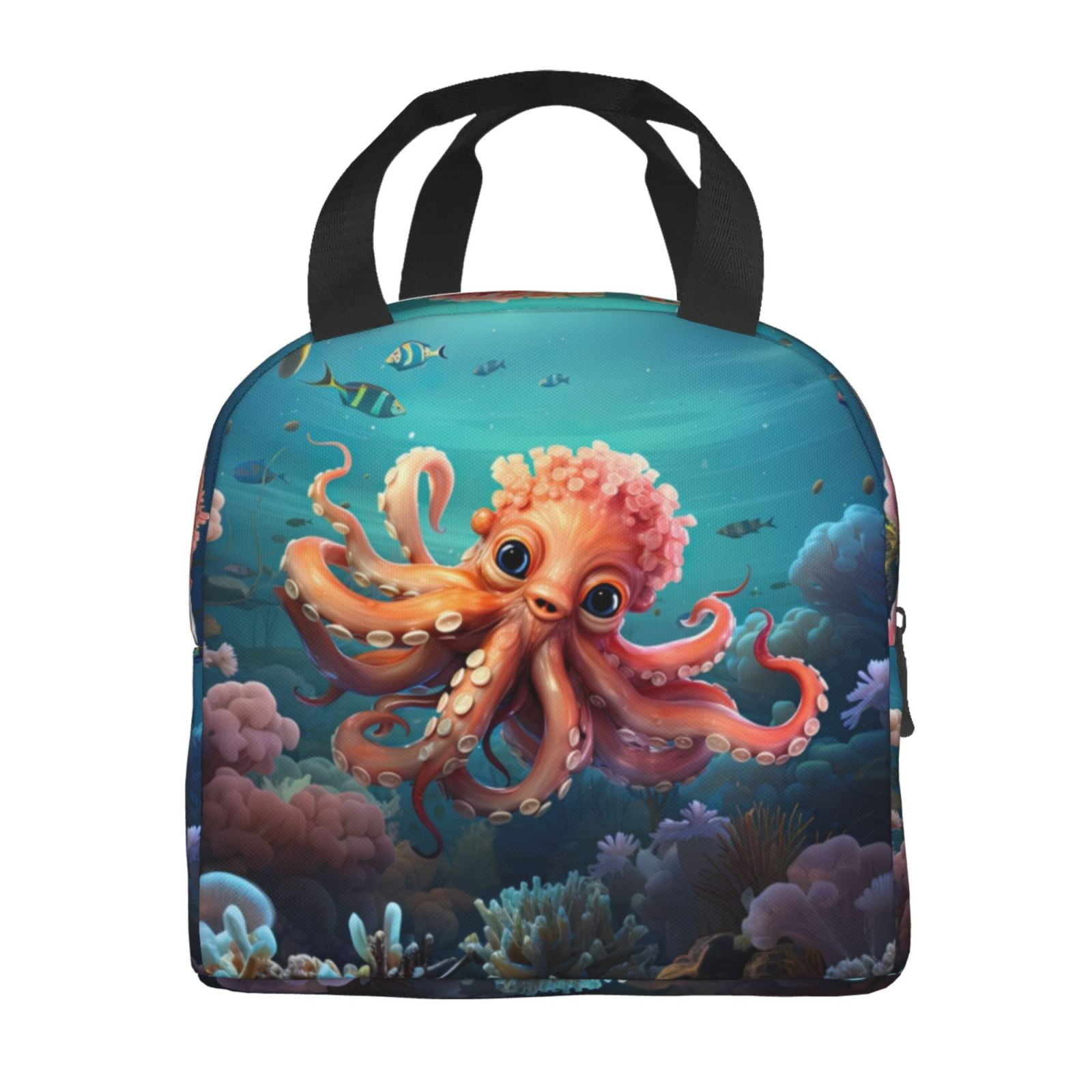 Japuie Underwater Plant Octopus Print Insulated Lunch Bag Tote with ...