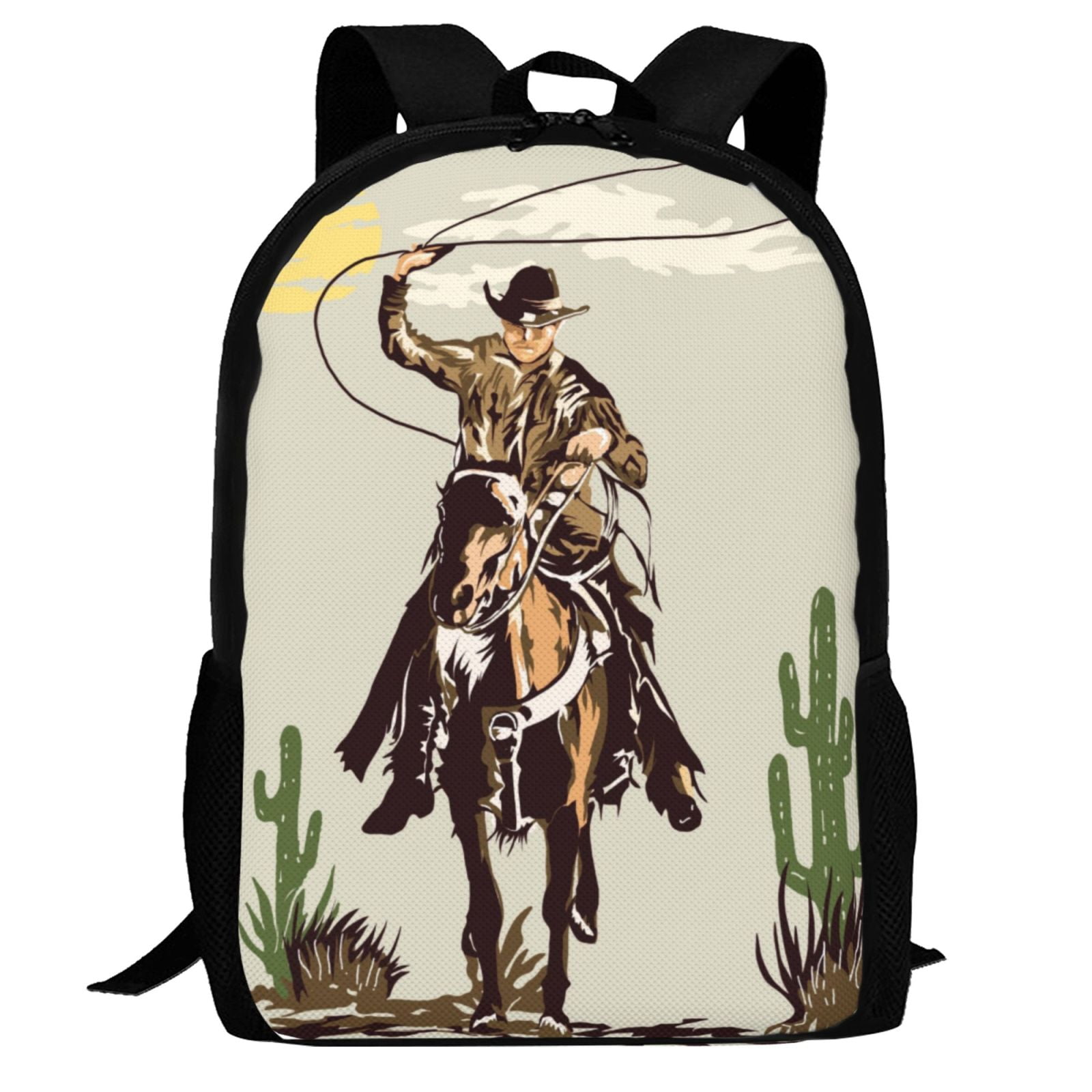 Japuie Vintage Cowboy Riding Horse Print School Backpack,Waterproof ...
