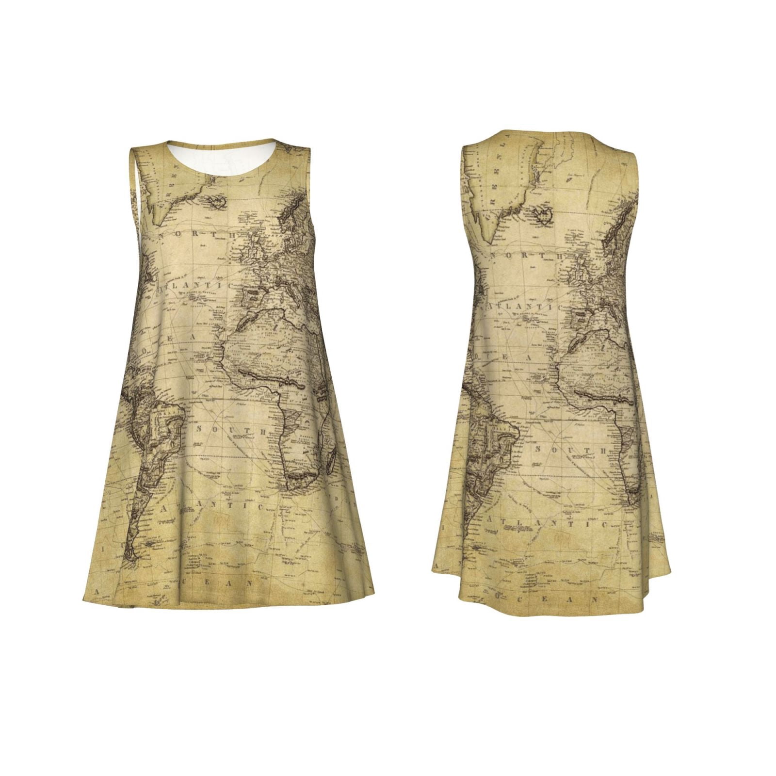 Japuie Vintage World Map Print Summer Dresses for Women,Women's ...