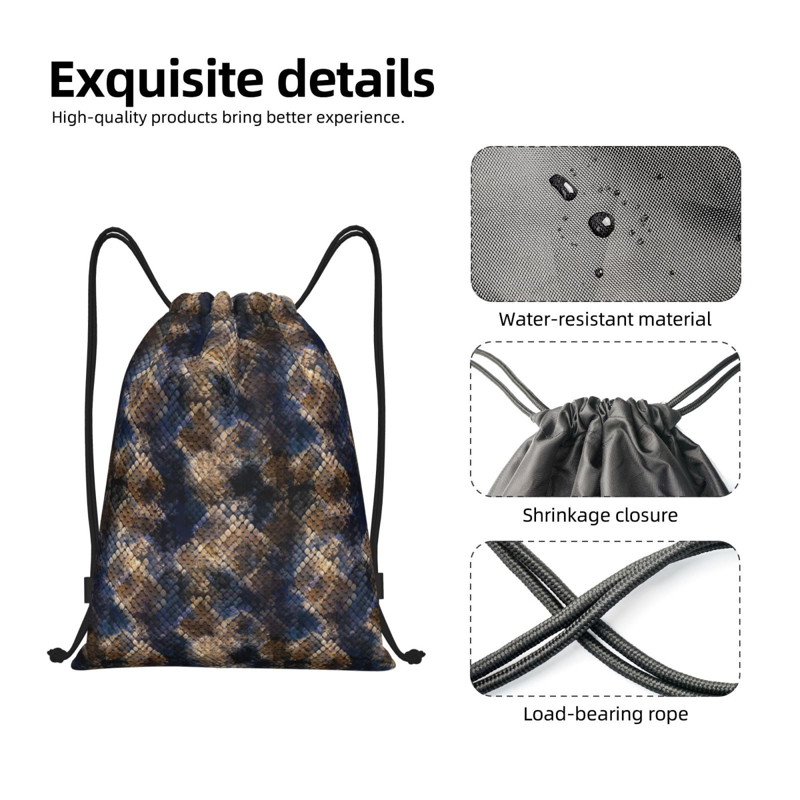 Japuie Watercolor Snake Skin Print Drawstring Backpack,Drawstring Bags ...
