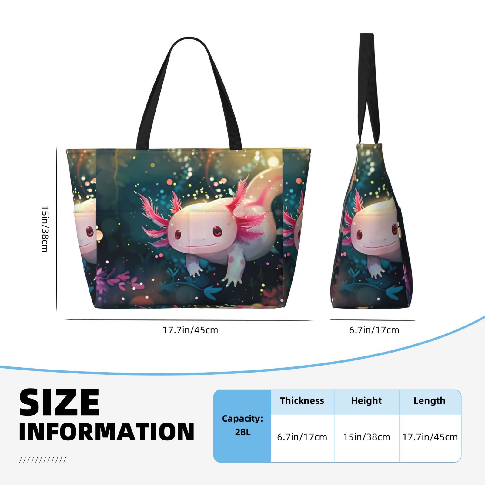 Japuie Whimsical Axolotl Fantasy Print Large Capacity Beach Travel Bag ...