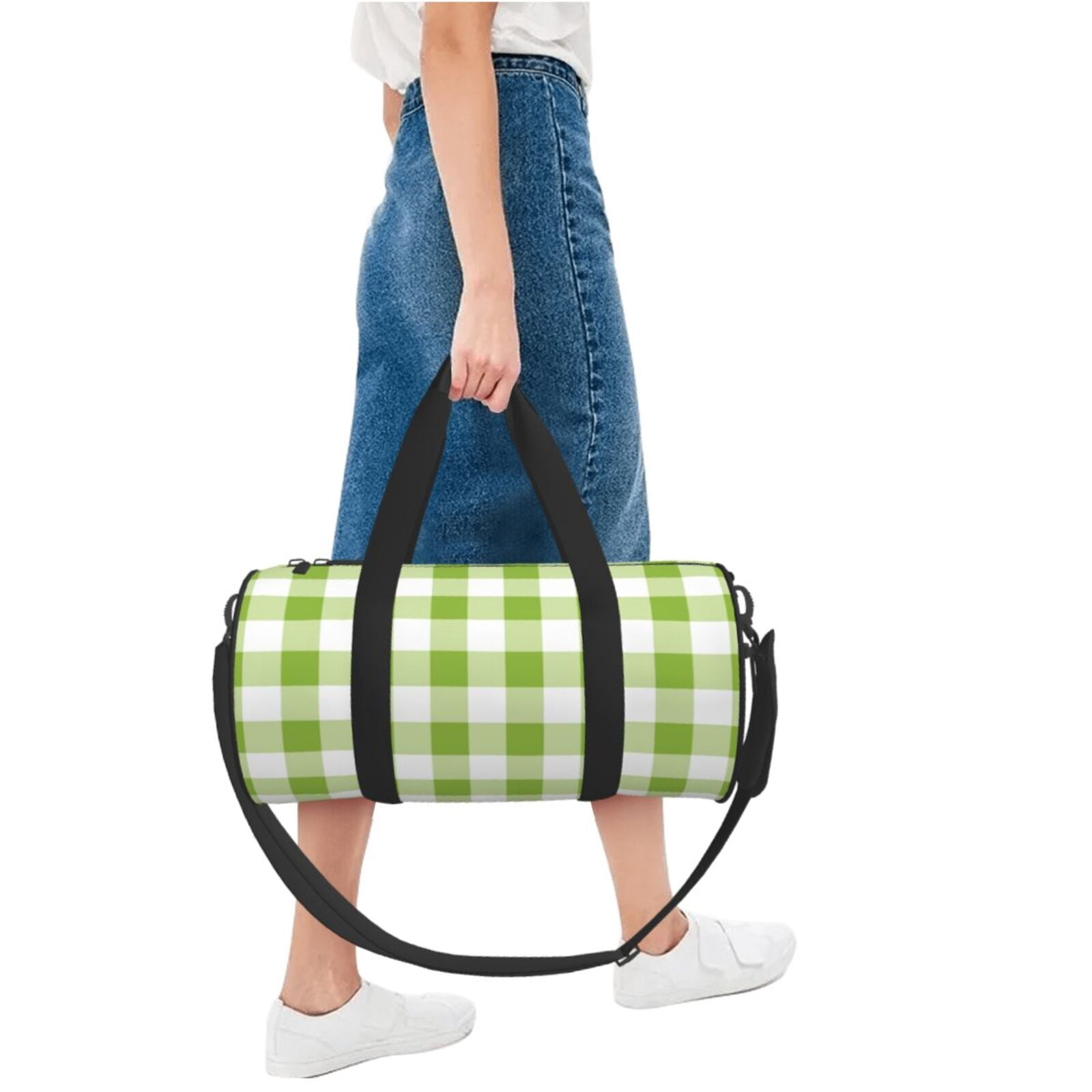 Japuie White Green Plaid Print Travel Duffle Bag,Gym Bag,Weekender Bag ...