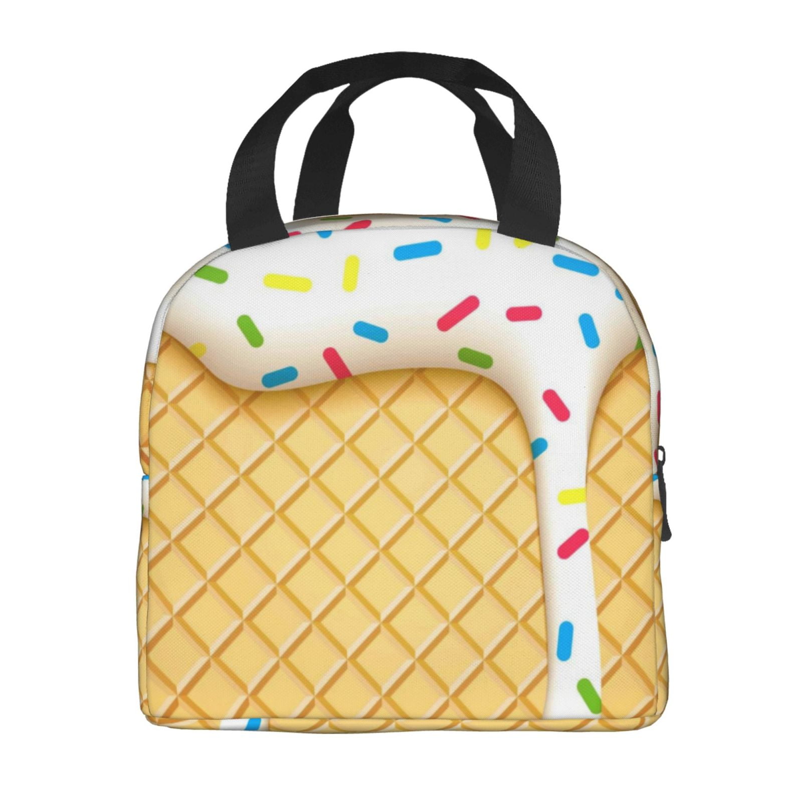 Japuie White Ice Cream Print Insulated Lunch Bag Tote with Large ...