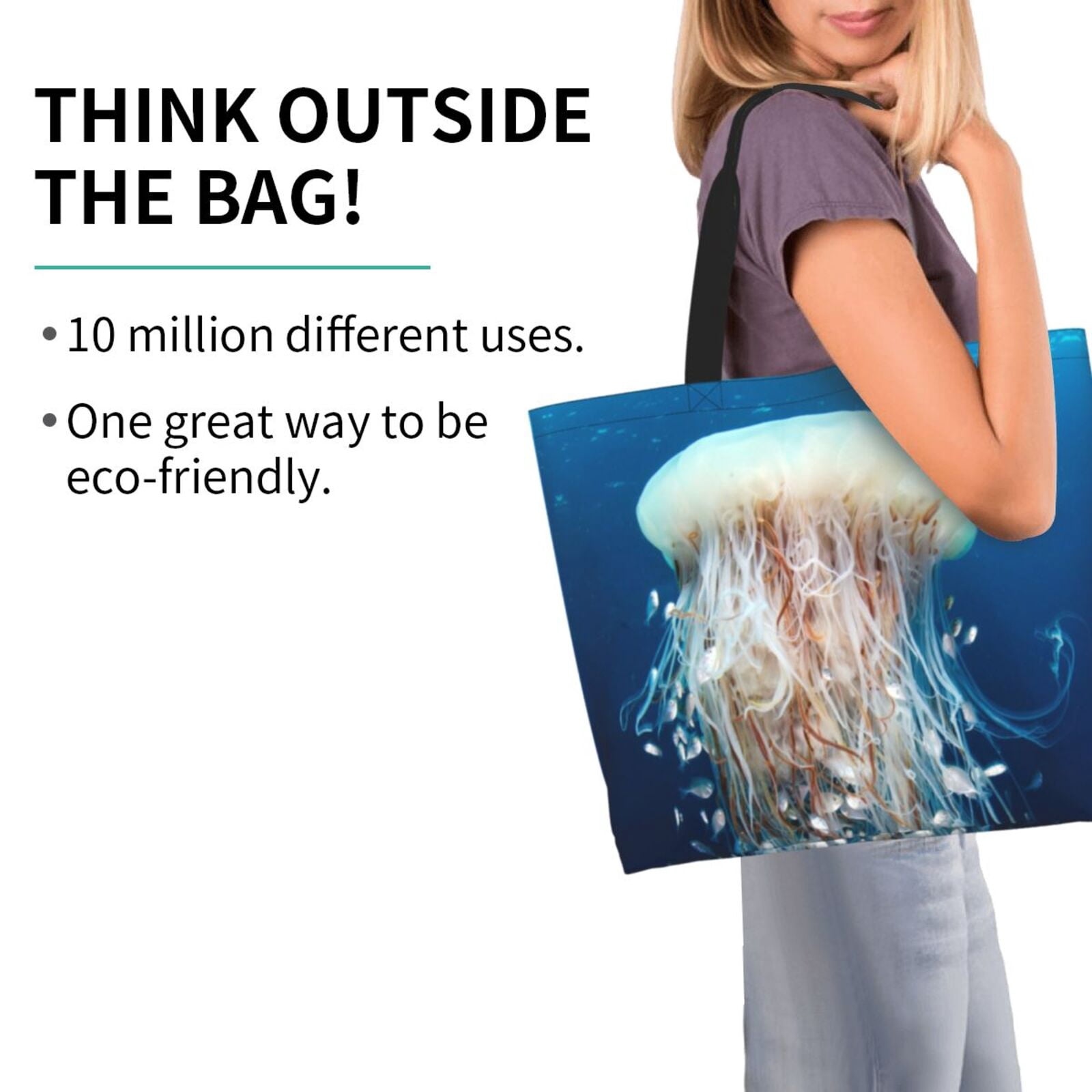 Japuie White Jellyfish Dansing in the Ocean Print Shoulder Bag,Top ...