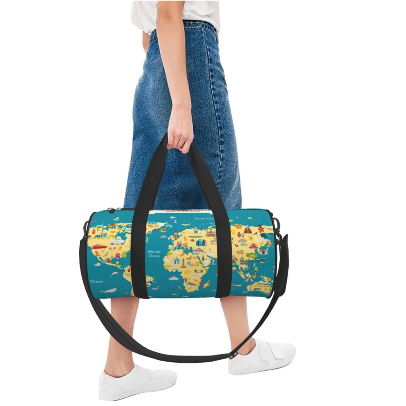 Japuie World Map With Landmarks Print Travel Duffle Bag,Gym Bag ...