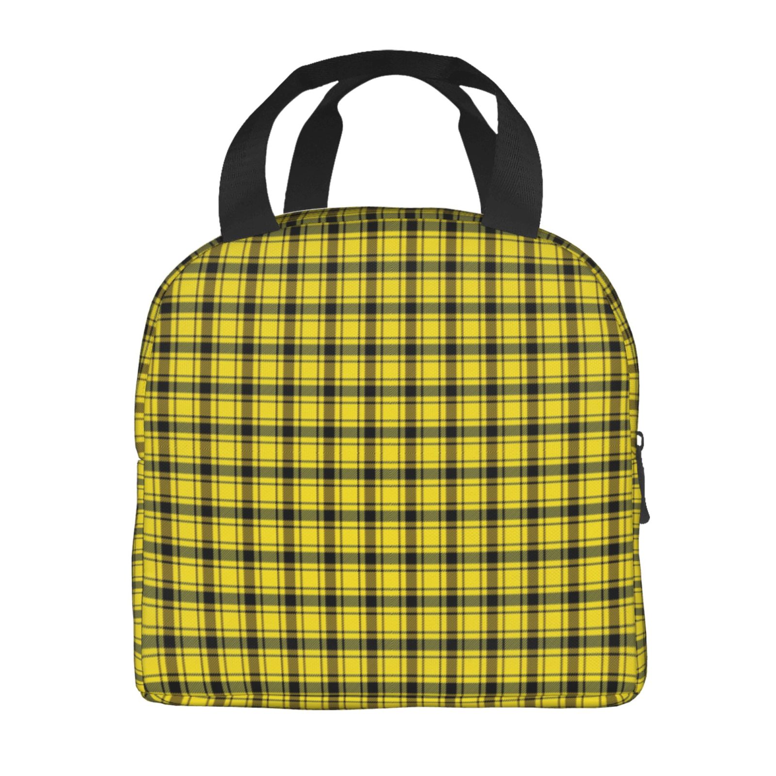 Japuie Yellow Checkered Plaid Print Insulated Lunch Bag Tote with Large ...