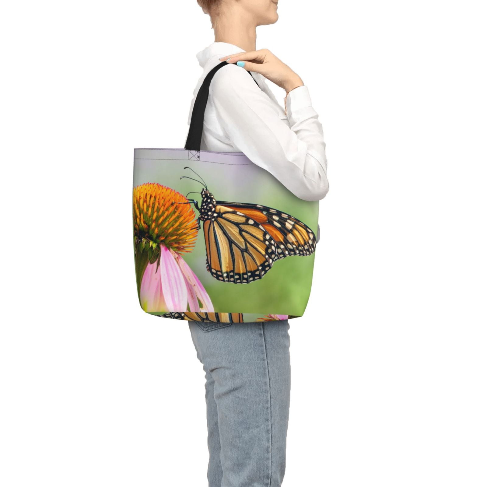 Japuie A monarch butterfly Print Tote Bags, Shoulder Bag with Zipper ...