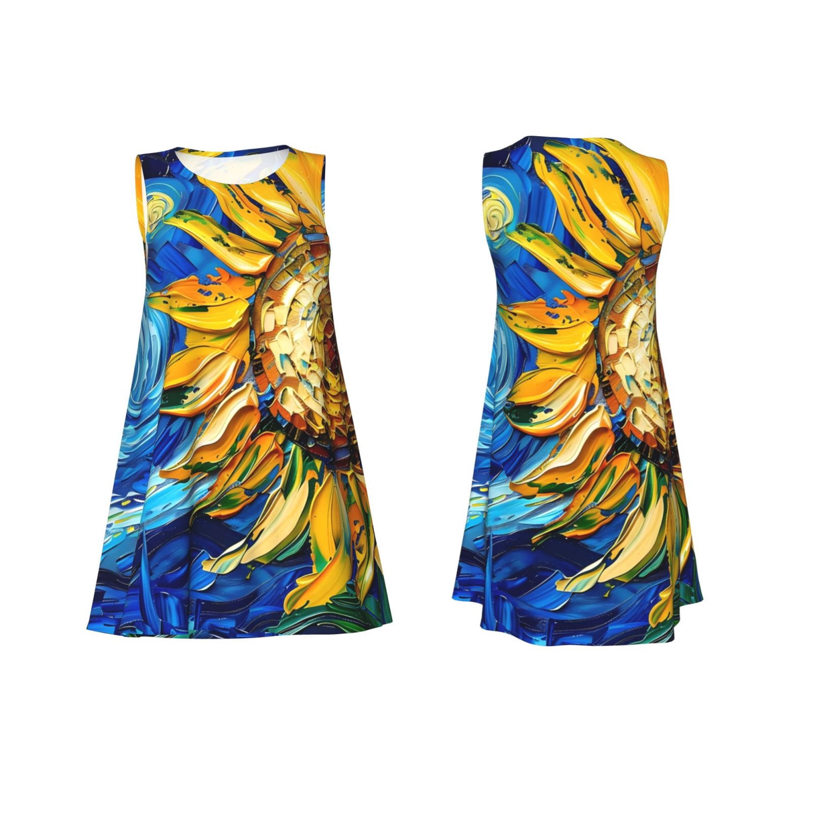 Japuie vintage Starry Sunflower Print Summer Dresses for Women,Women's ...