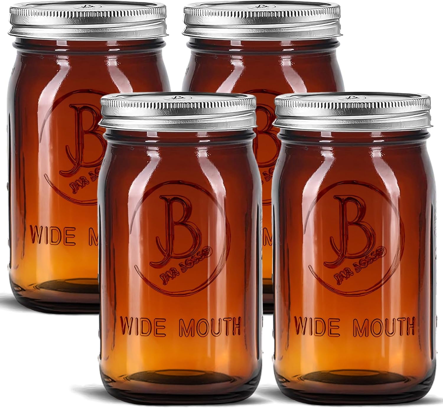 Jar Boss 32 Ounce Wide Mouth Mason Jars, Airtight Seal, Glass, 4 Count - Walmart.com