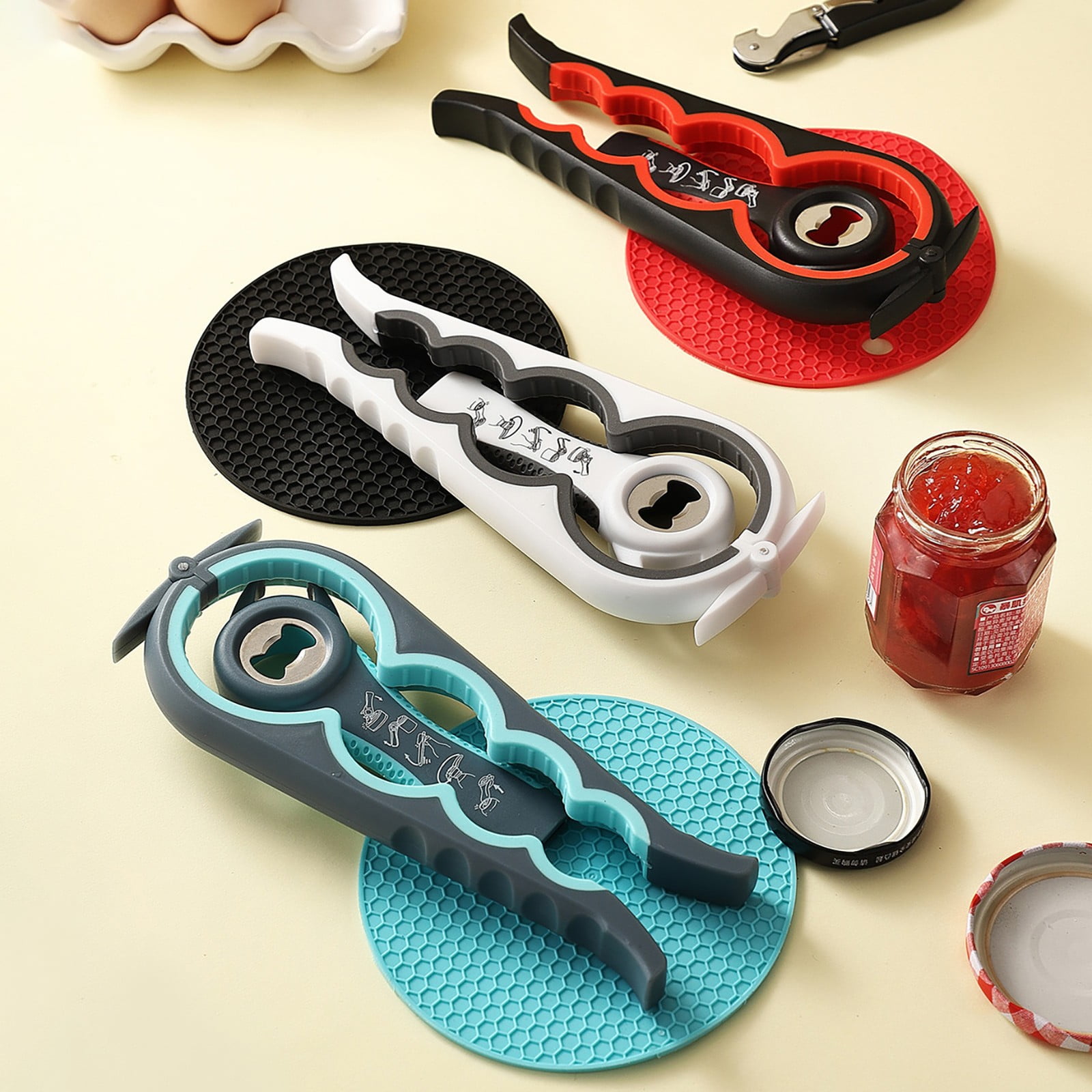 Jar Bottle Opener for Weak Hands,4 &5 in 1 Multi Function Non-Slip Can ...
