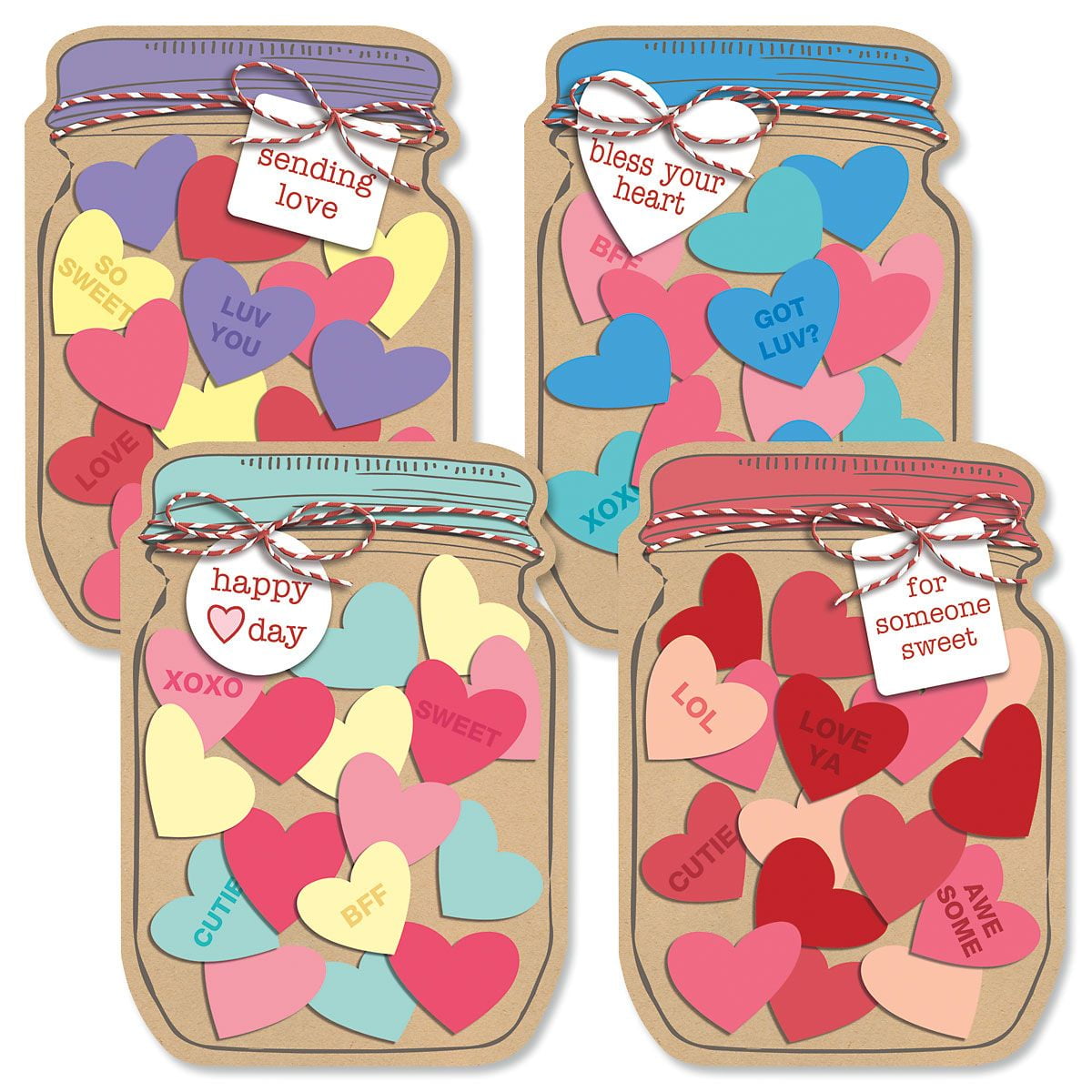 Jar of Conversation Hearts Valentine's Day Greeting Cards - Set of 8 ...
