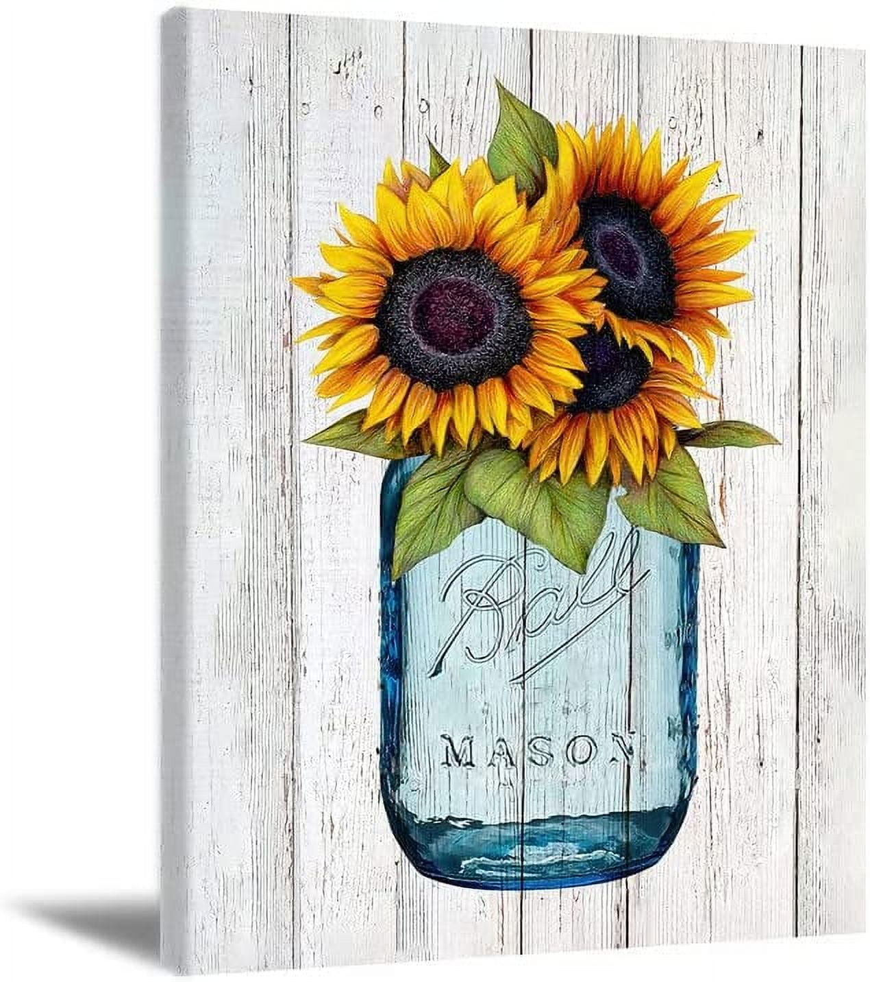 Jar Flower Wall Art Mason Jar Vase Wall Art Print Sunflower Canvas Wall ...
