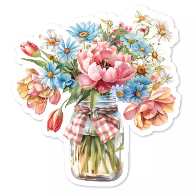 Jar Of Flowers Sticker, Water Resistant, Scrapbooking, Laptop,Phone ...