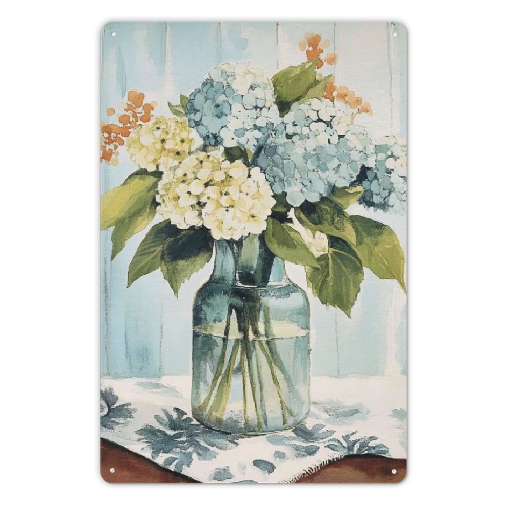 Jar with Hydrangea Floral Bouquet Farmhouse Metal Tin Sign Spring ...