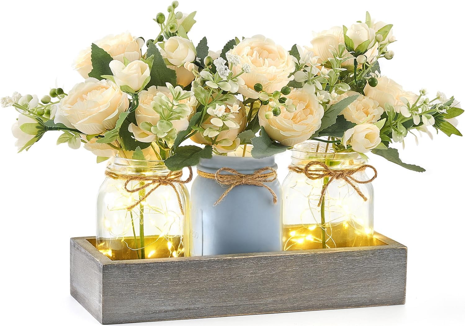 Jar Lights Table Centerpieces for Dining Room Farmhouse Wood Pallet ...