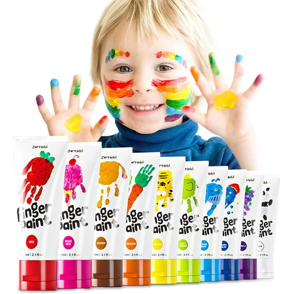 Jar Melo 10 Colors Finger Paint Set, Non-Toxic & Washable, Safe for ...
