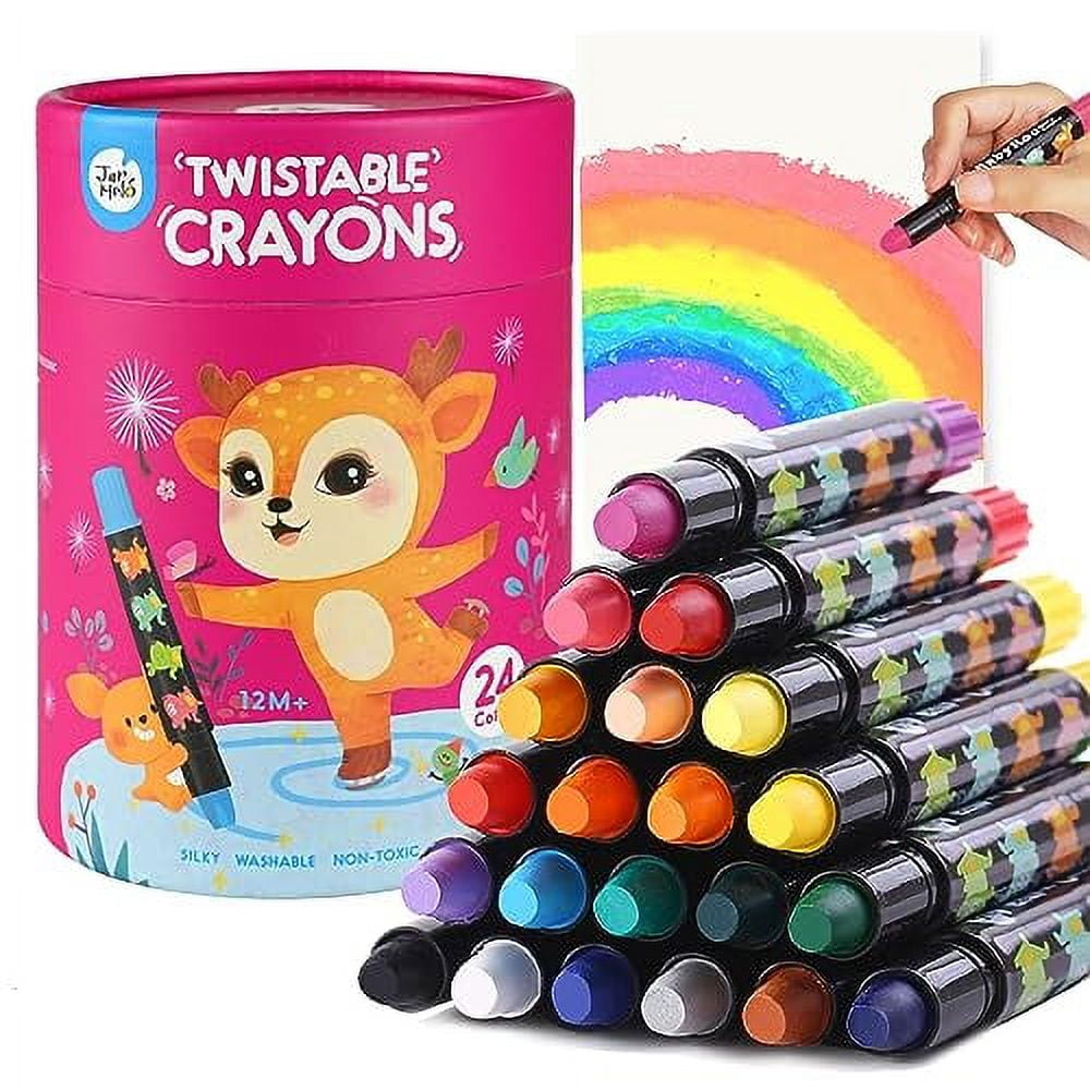 Jar Melo 24 Colors Twistable Crayons for Toddlers, Non-Toxic, Washable ...