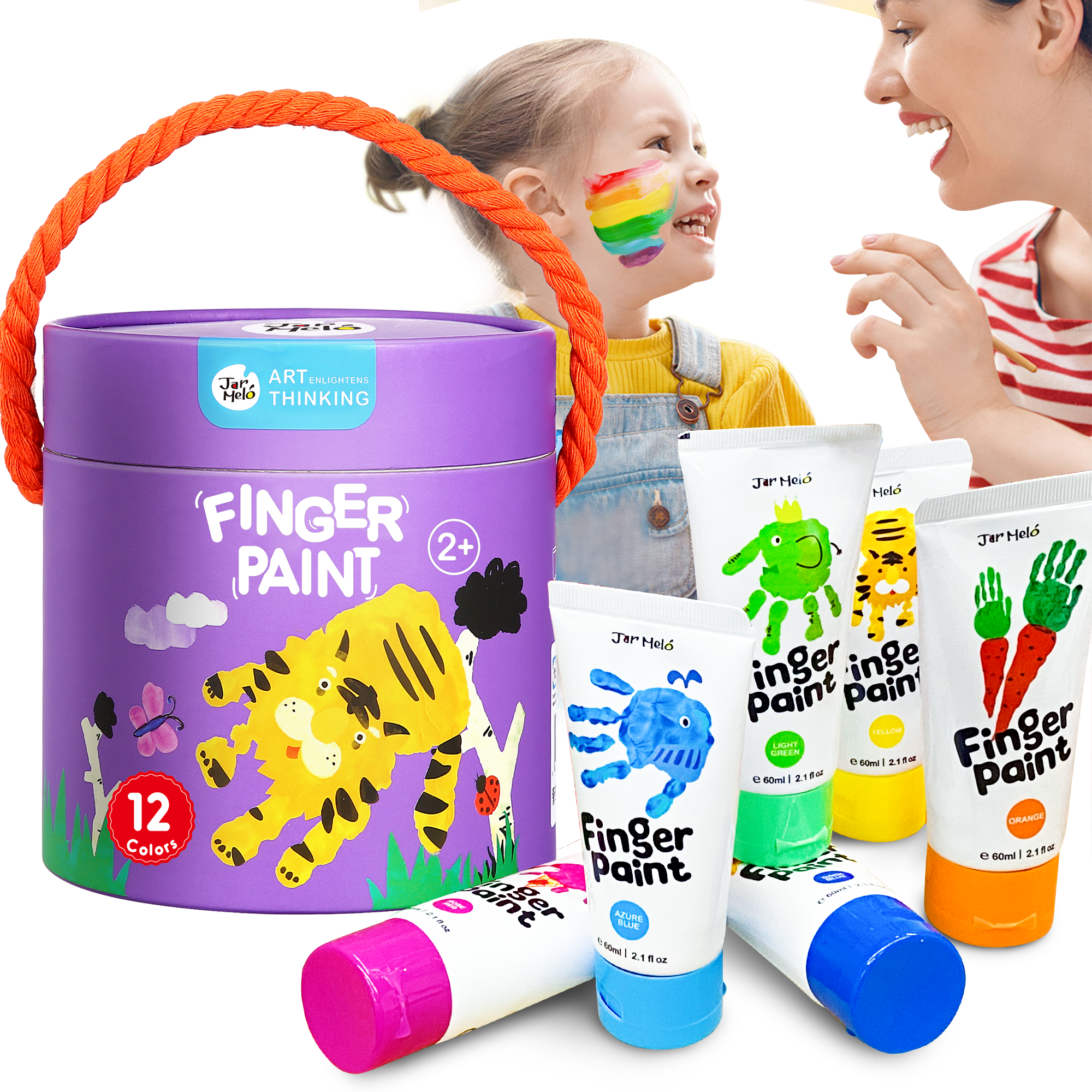 Jar Melo 12 Count Washable Finger Paint for Toddlers, Non-Toxic Art ...