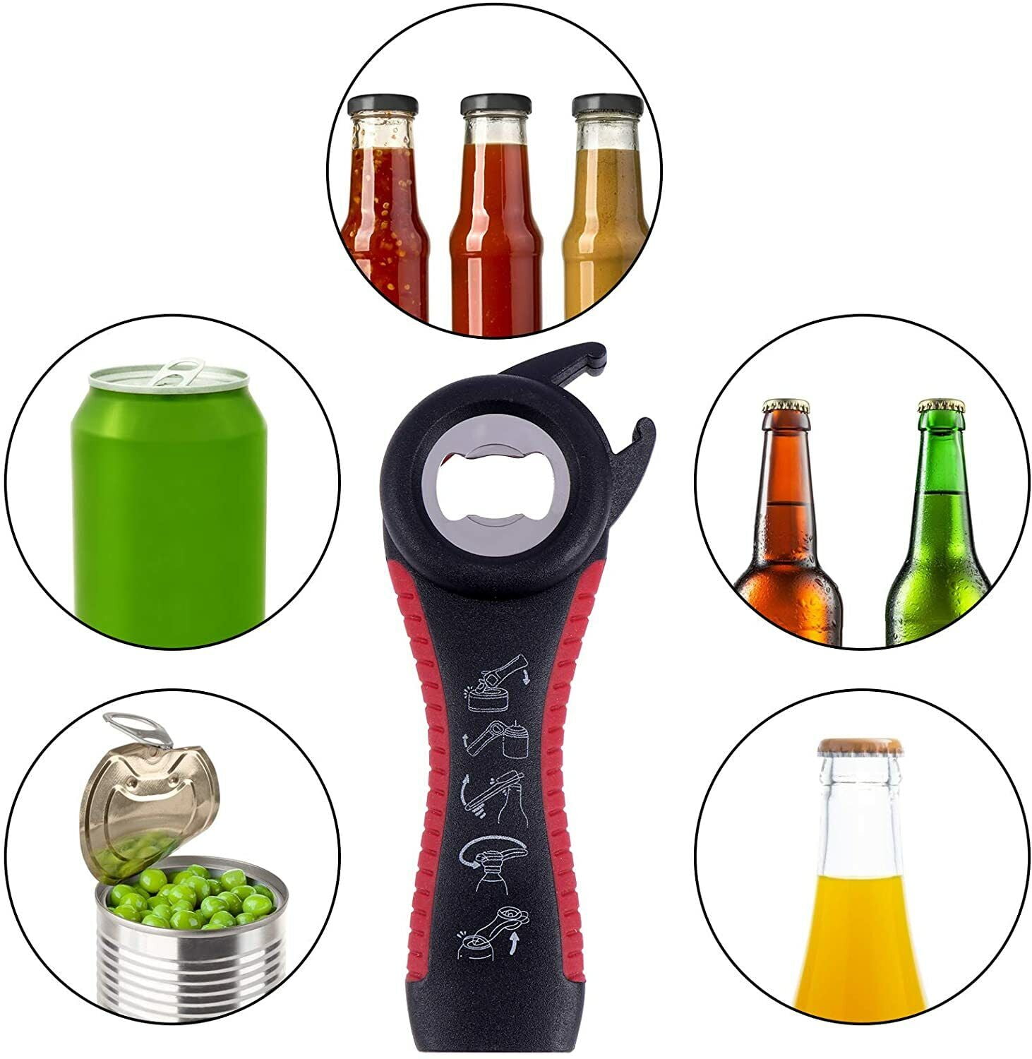 Jar Opener, 5 in 1 Multi Function Can Opener Bottle Opener Kit with Silicone Handle Easy to Use ...