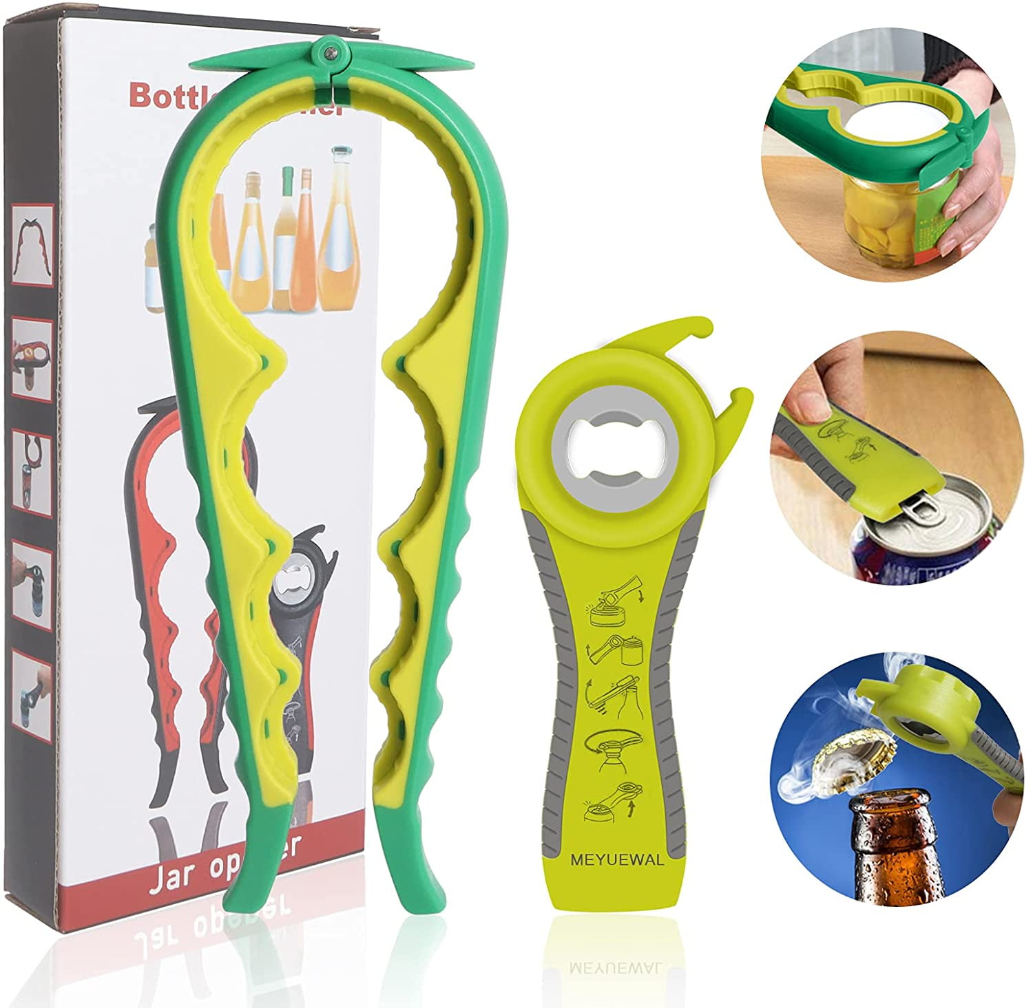 Jar Opener Bottle Opener for Weak Hands, 5 in 1 Multi Function Can Opener Bottle Opener Kit with ...