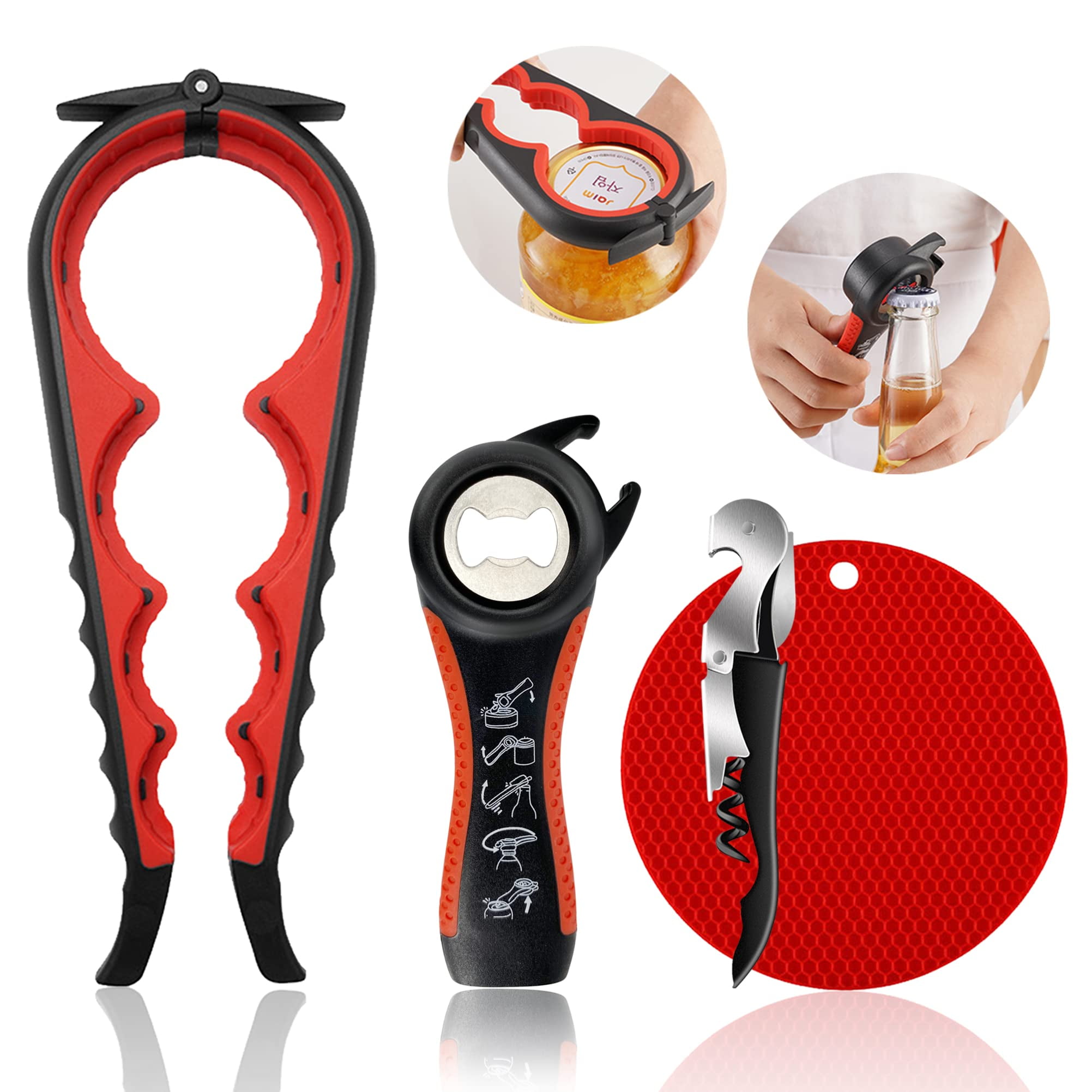 Jar Opener for Weak Hands, Seniors with Arthritis, 5 in 1 Multi Function Bottle Opener Lid ...