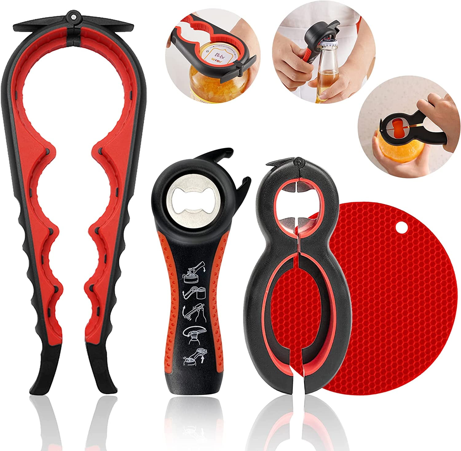 Jar Opener for Weak Hands, Seniors with Arthritis, 5 in 1 Multi Function Bottle Opener Lid ...