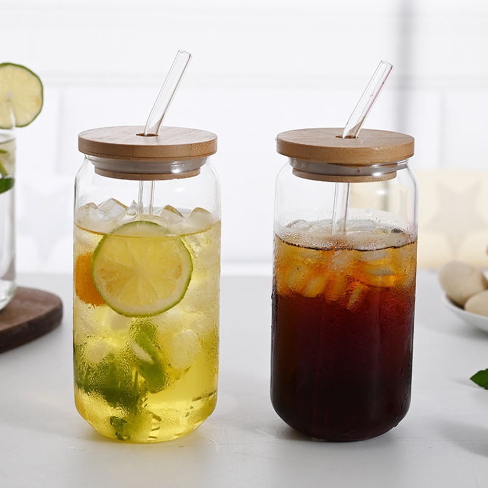 Jar with Lid and Straw 16oz Wide Mouth Jar Drinking Glasses Tumbler ...