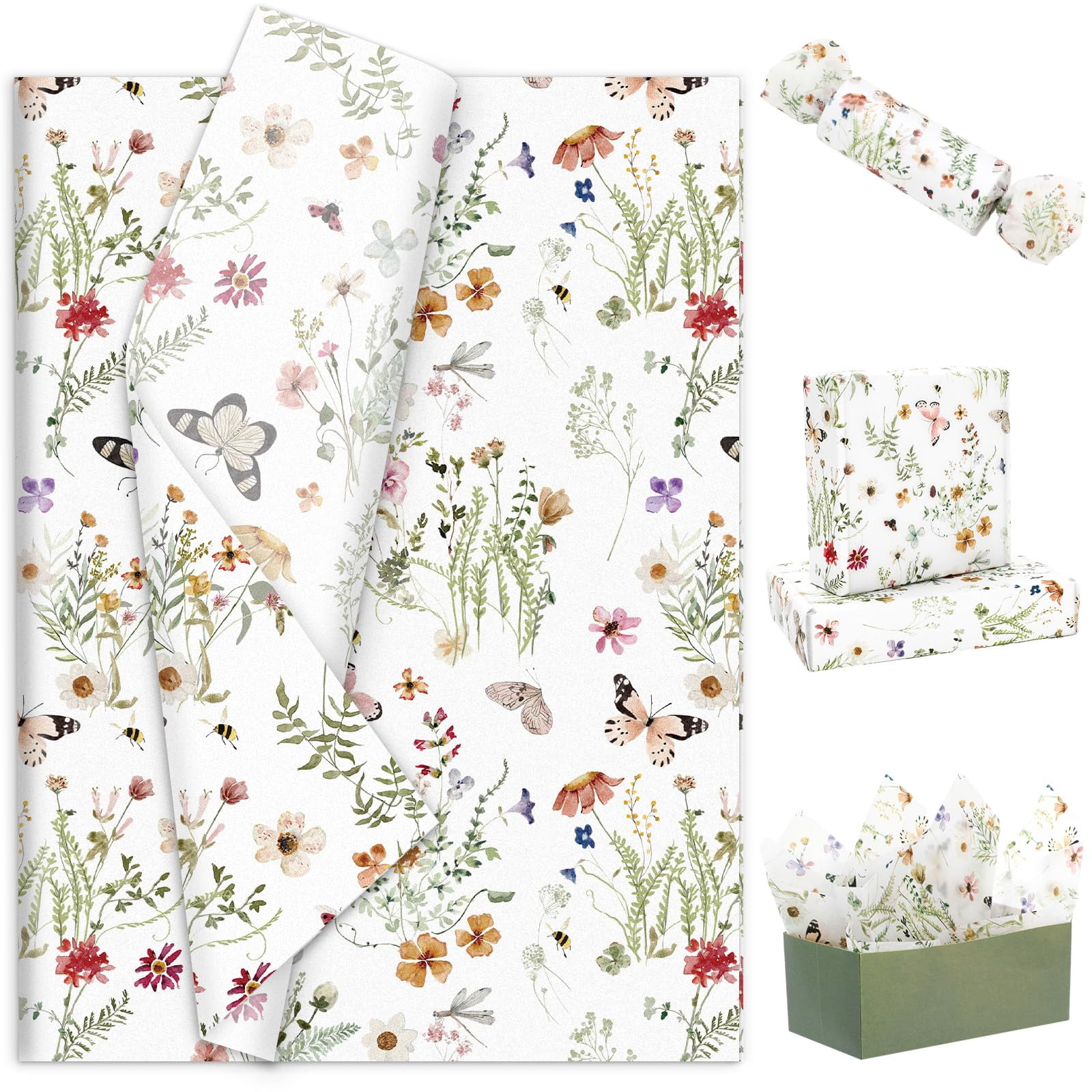 JarThenaAMCS 100 Sheet Wildflower DMF15 Tissue Paper Watercolor Floral ...