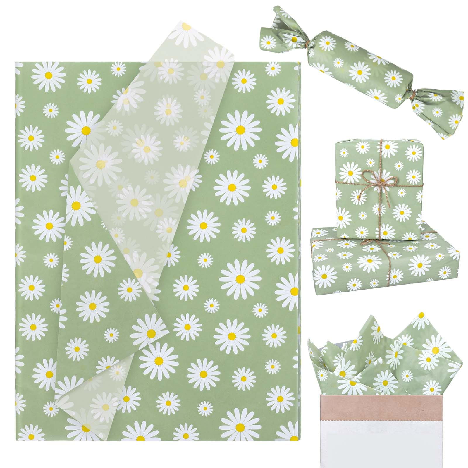 JarThenaAMCS 100 Sheets Sage DHF10 Green Daisy Tissue Paper Floral Gift ...