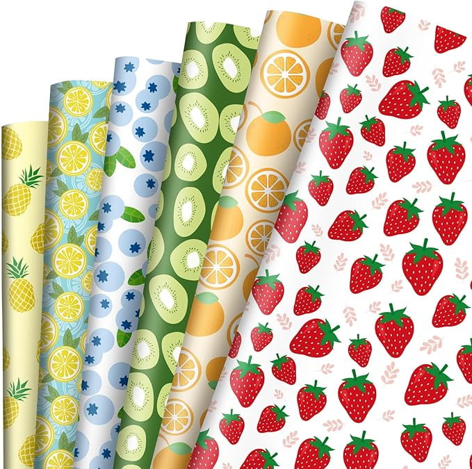 JarThenaAMCS 12 Sheet Fruit Wrapping Paper Strawberry Lemon Pineapple ...