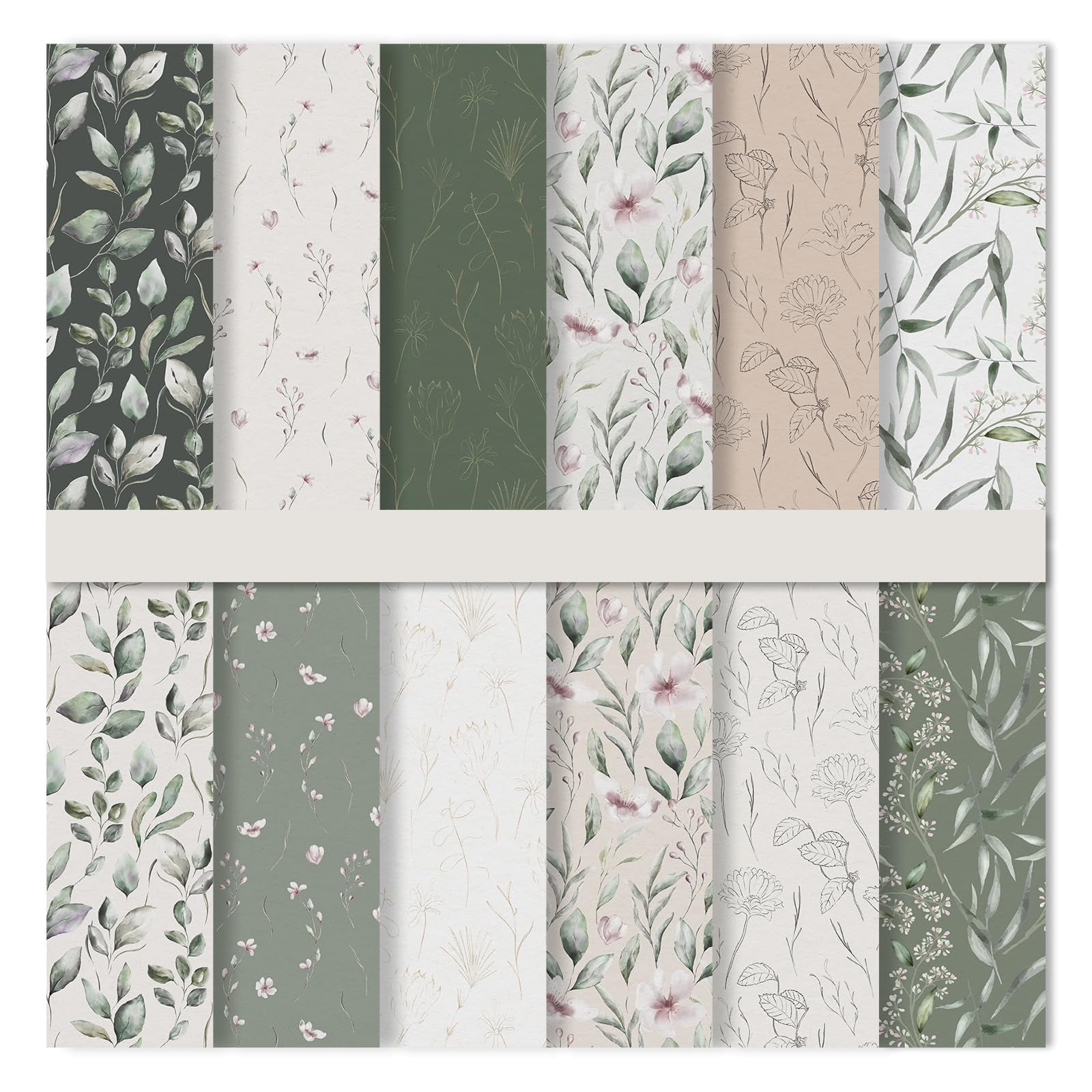 JarThenaAMCS 24 Sheet Greenery JKF25 Pattern Paper Green Leaves ...