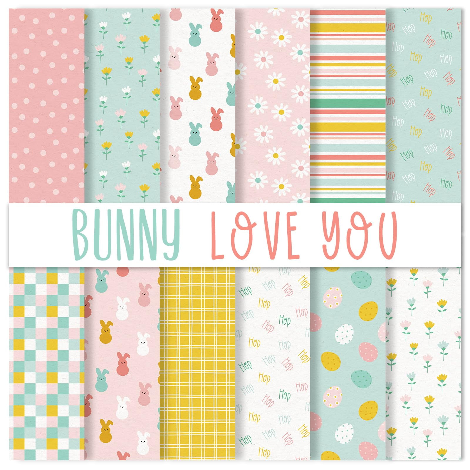 JarThenaAMCS 24 Sheets Easter Pattern Paper BSL1 Pastel Bunny Rabbit ...
