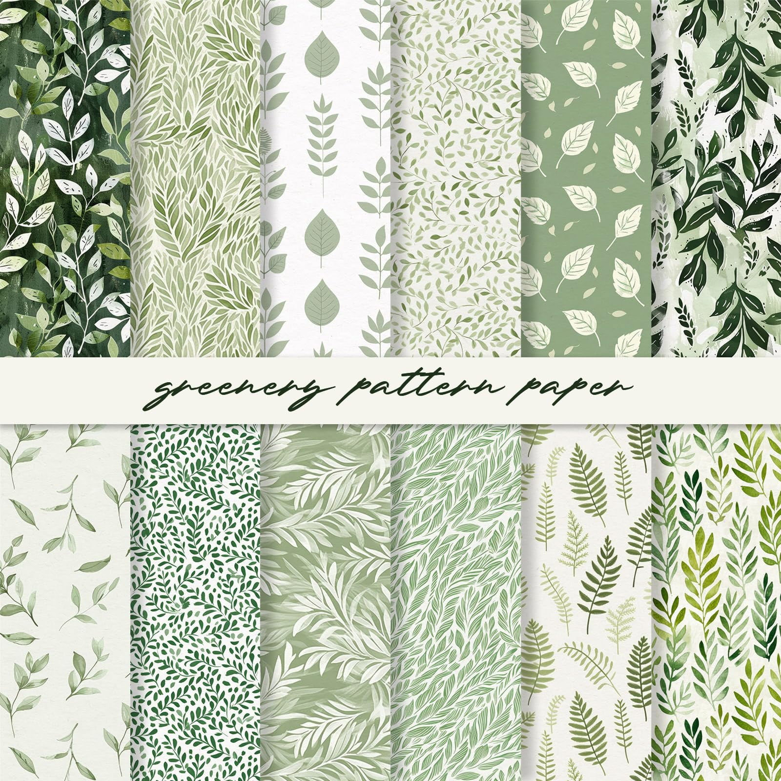 JarThenaAMCS 24 Sheets Greenery KEF16 Pattern Paper Sage Green Leaves ...