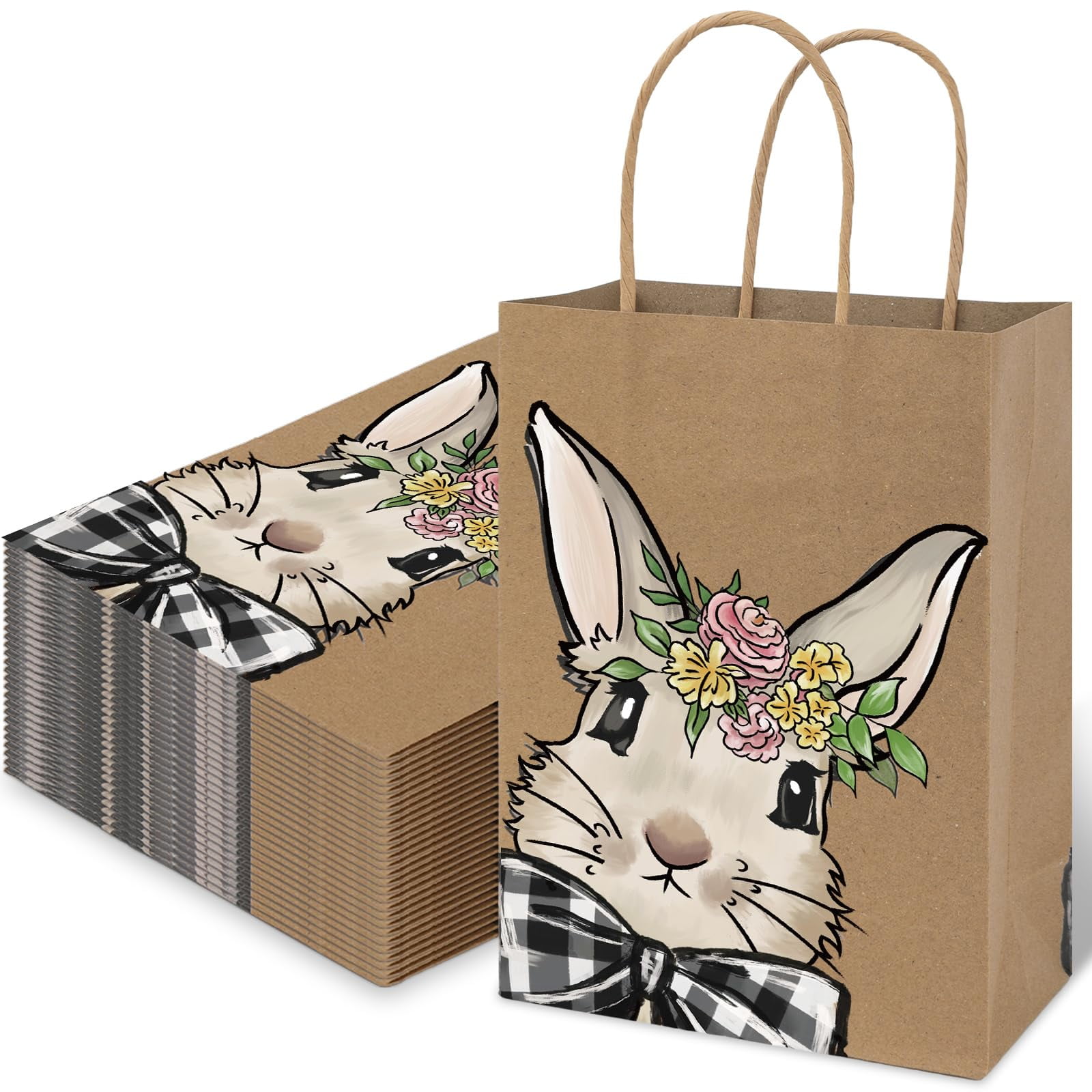 JarThenaAMCS 24Pcs Easter Bunny RRF12 Kraft Paper Bags with Handles ...